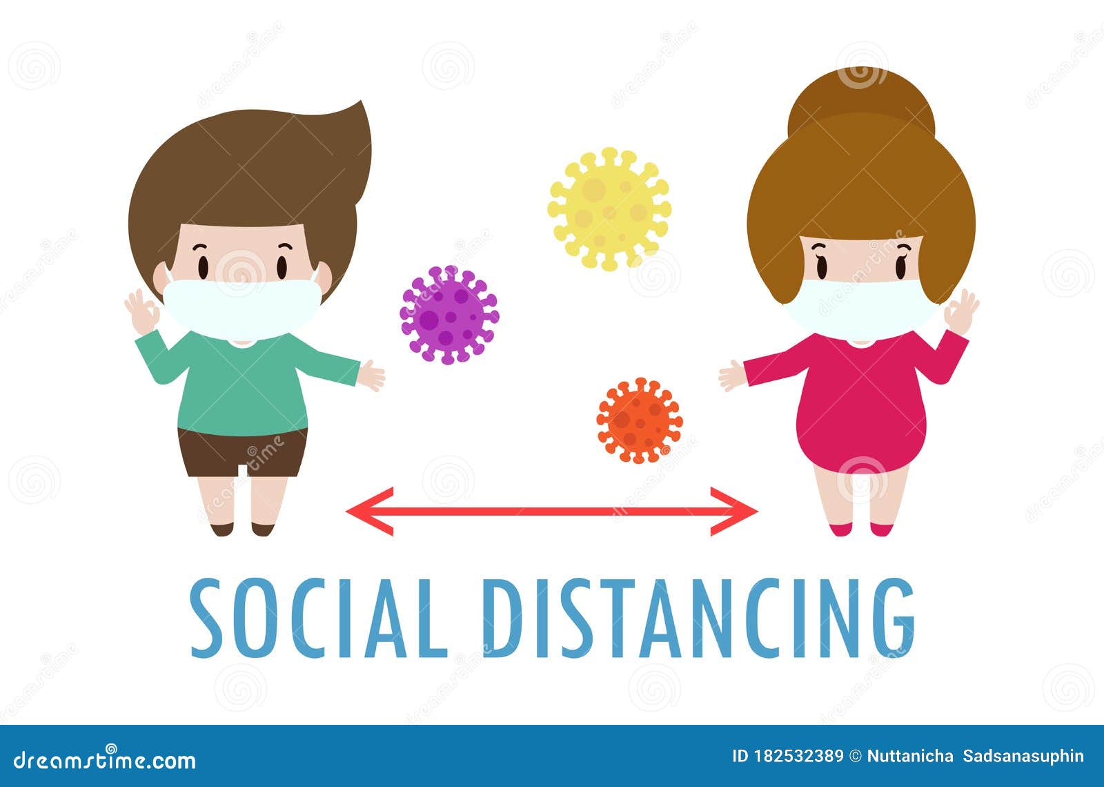 Social Distancing, Boy and Girl Keeping Distance for Infection Risk and ...