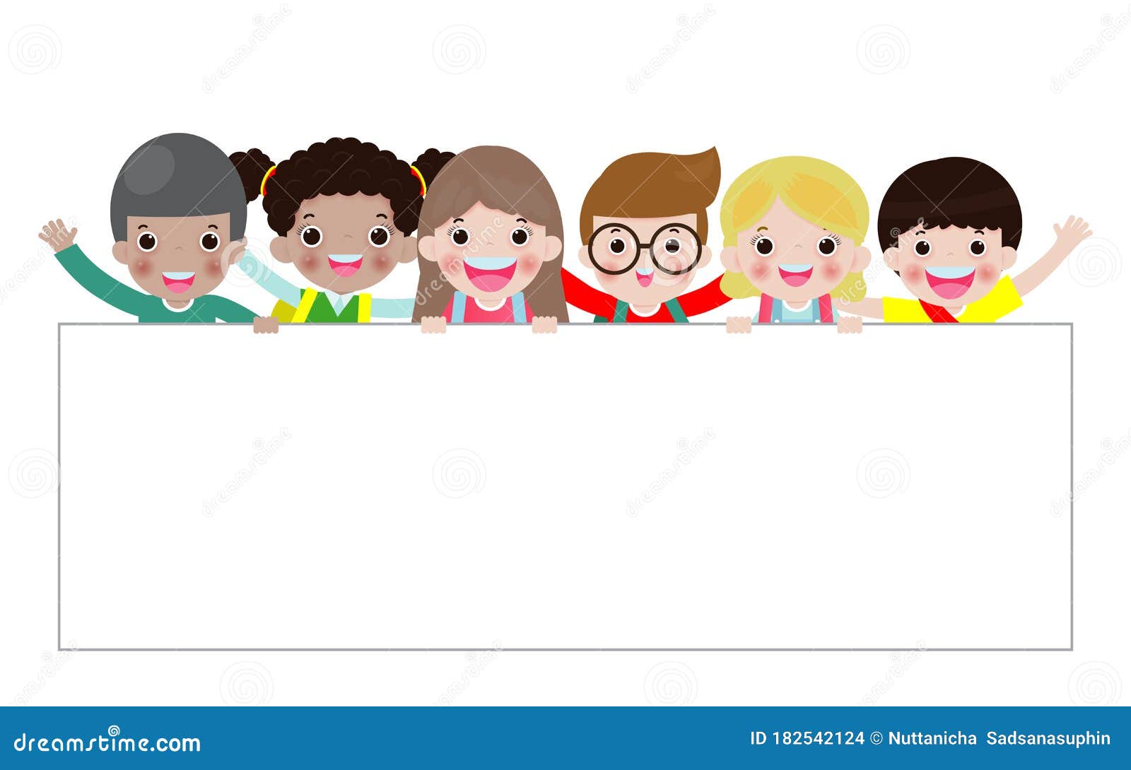 Kids Peeping Behind Placard, Happy Children, Cute Little Kids on White ...