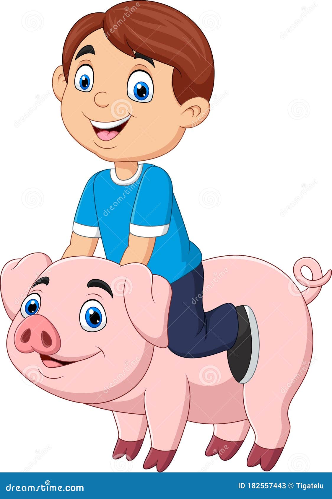 Cartoon Happy Little Boy Riding Pig Stock Vector - Illustration of ...