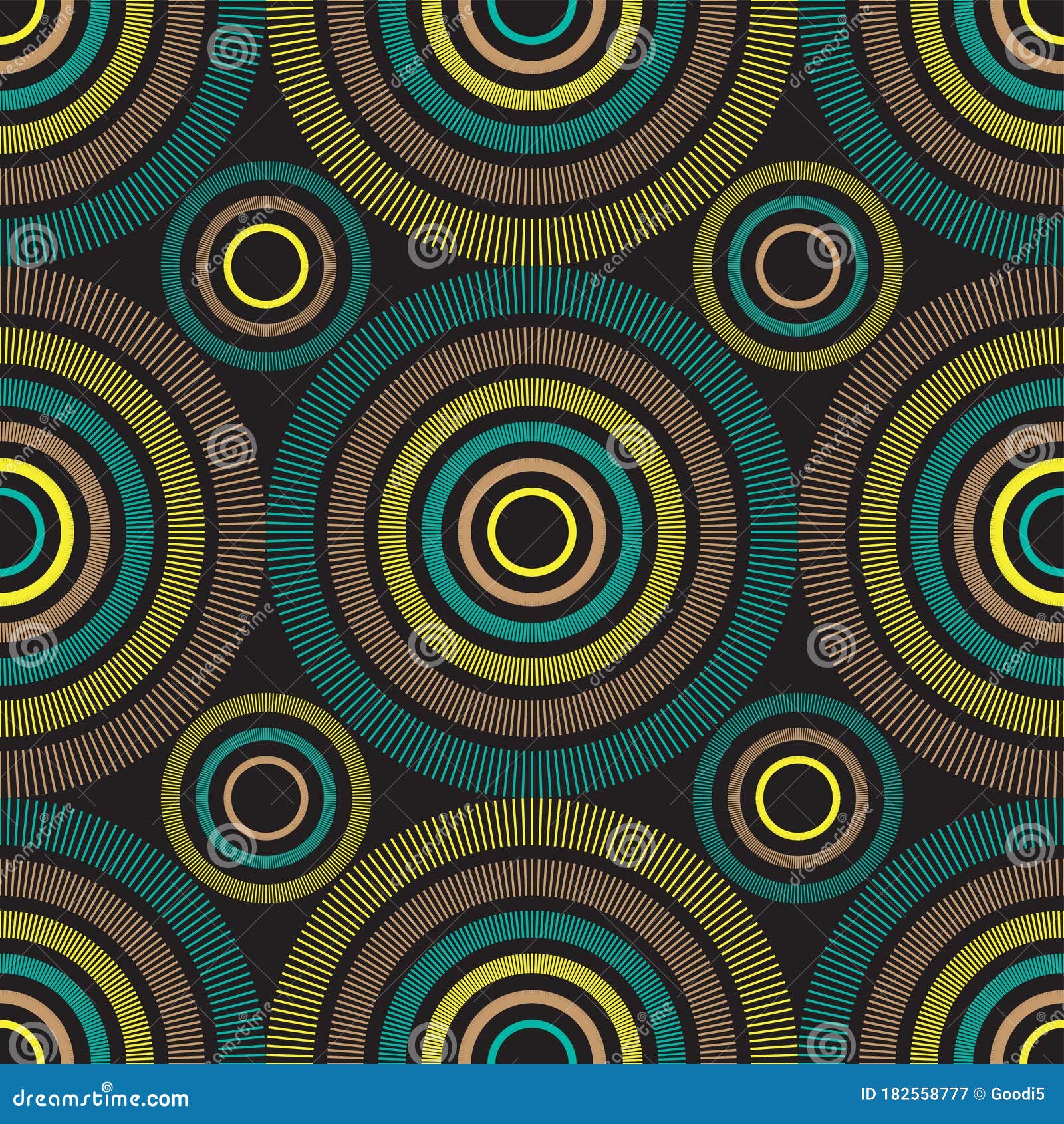 Seamless African Line Circles in Teal, Brown and Yellow Stock Vector ...