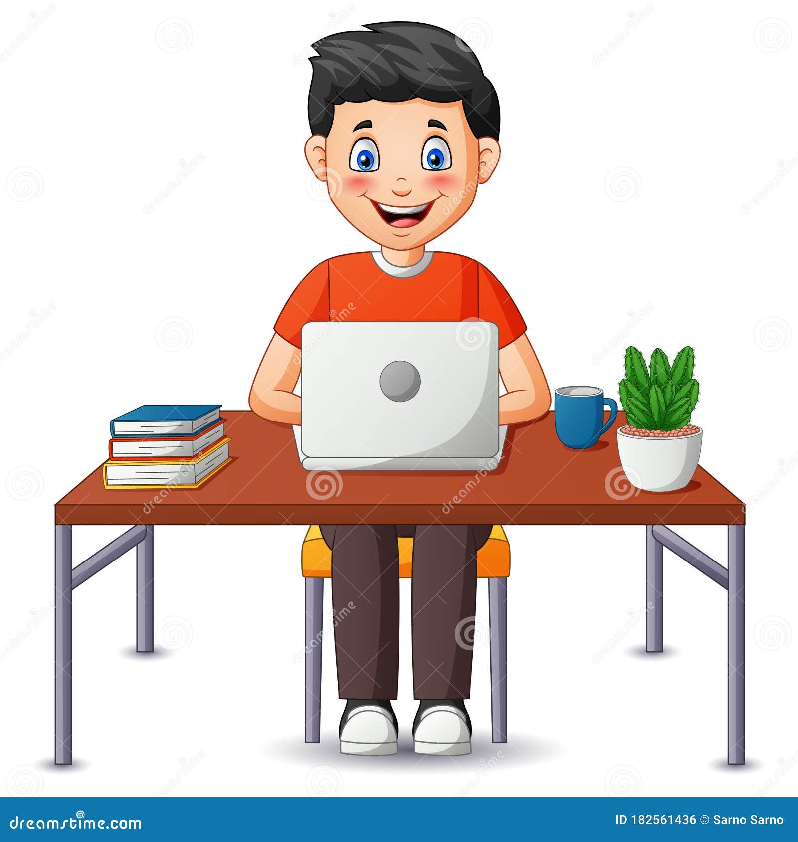 Cartoon Man Working at Home, Man Freelancers Working on Laptop and ...