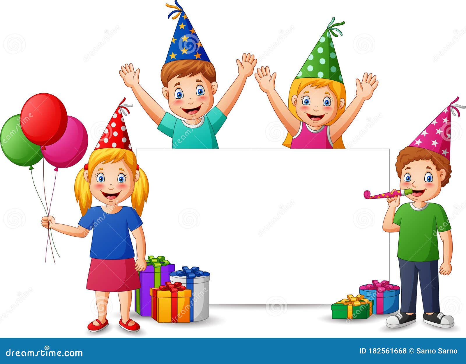 Children Birthday Cartoon with Blank Paper for Text Stock Vector ...