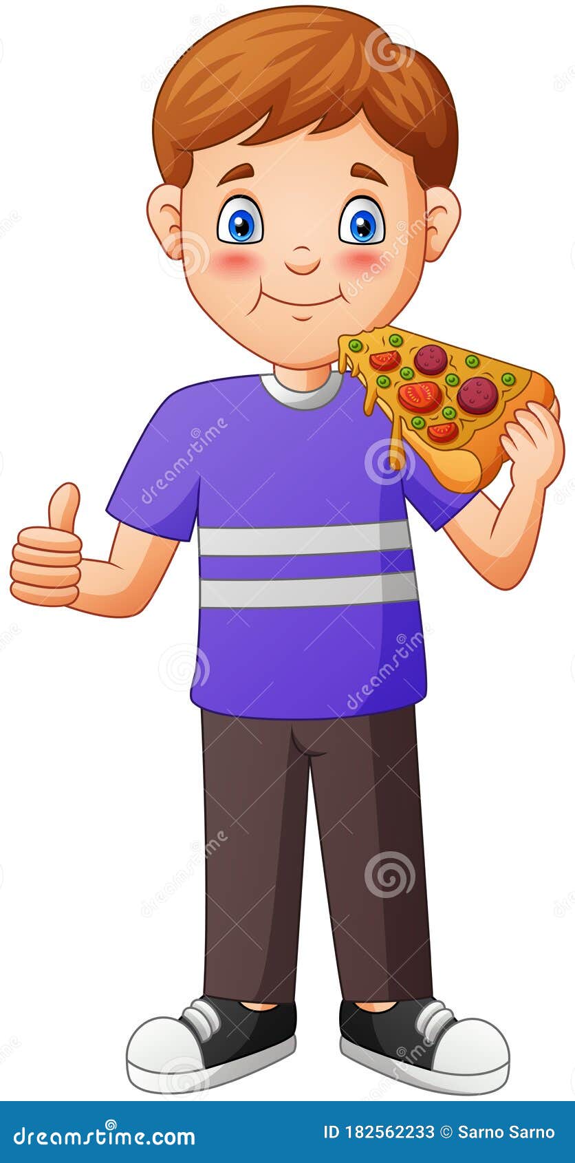 Cartoon boy eating pizza. stock vector. Illustration of nutrition ...