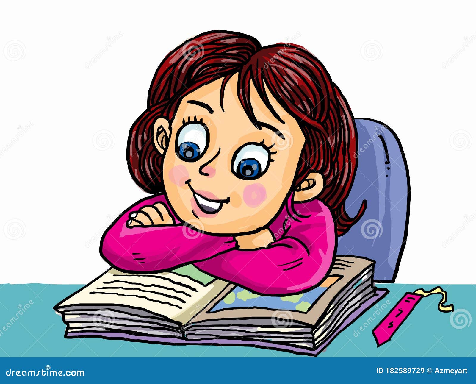 Cartoon Cute Girl Reading Book Stock Vector - Illustration of child ...