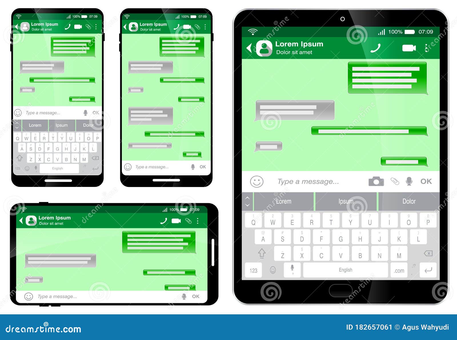 Set of Blank Template Messaging or Green Chatting Messages or Social ...