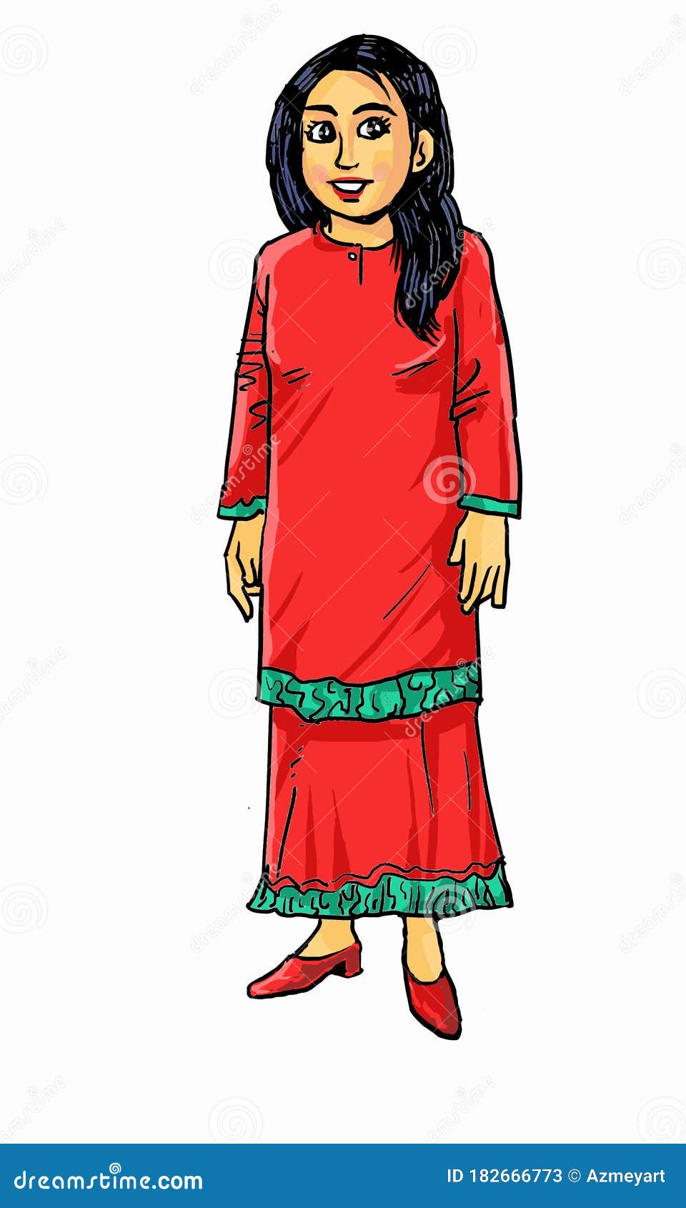 Asian Malay Girl Wearing School Uniform Cartoon Vector | CartoonDealer ...