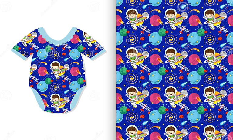 Seamless Pattern with Cute Astronaut in the Galaxy Stock Vector ...