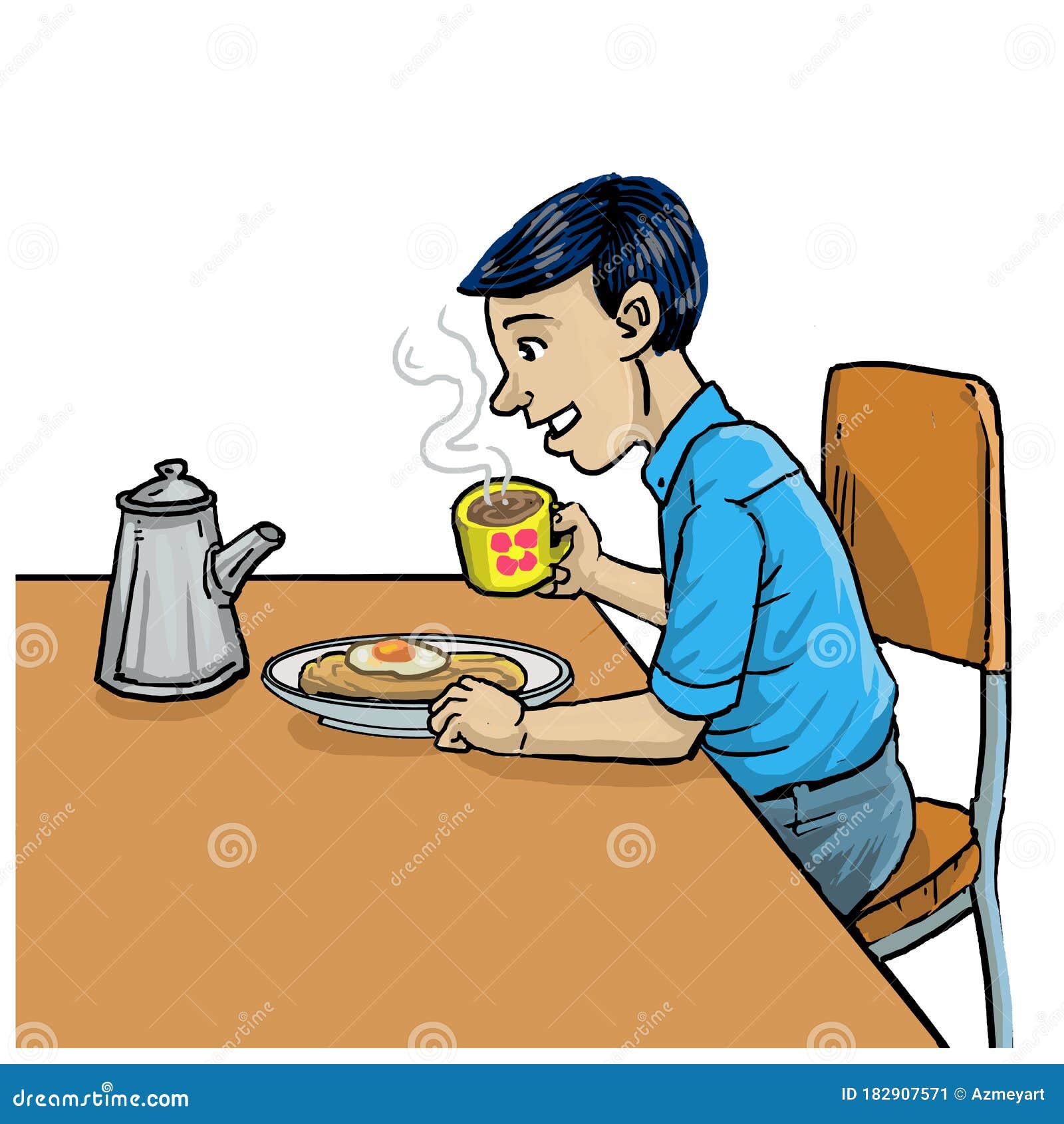 A Boy Having Breakfast with a Cup of Coffee Stock Vector - Illustration ...