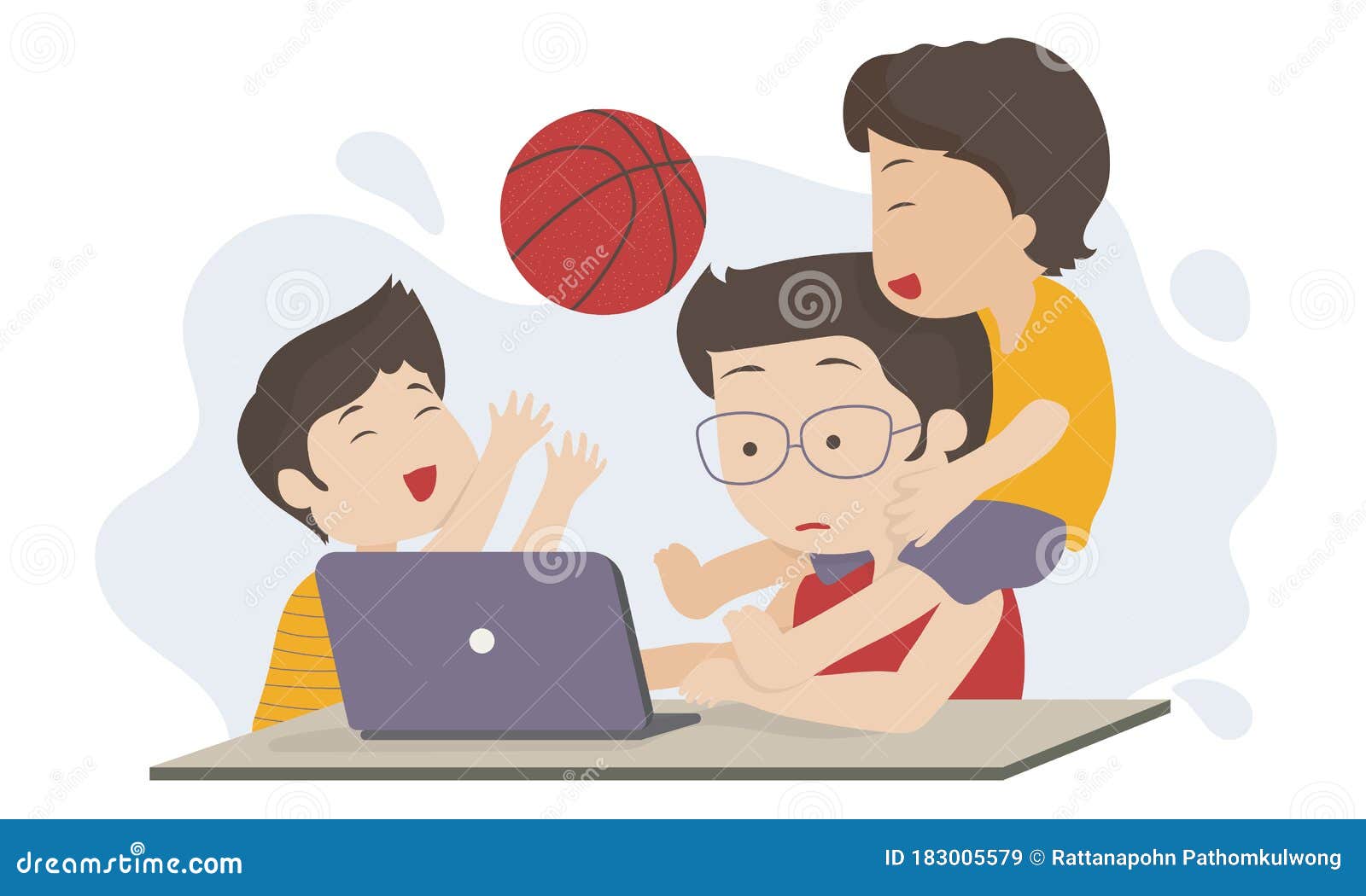 A Daddy Working from Home with His Sons Playing Around Stock Vector ...
