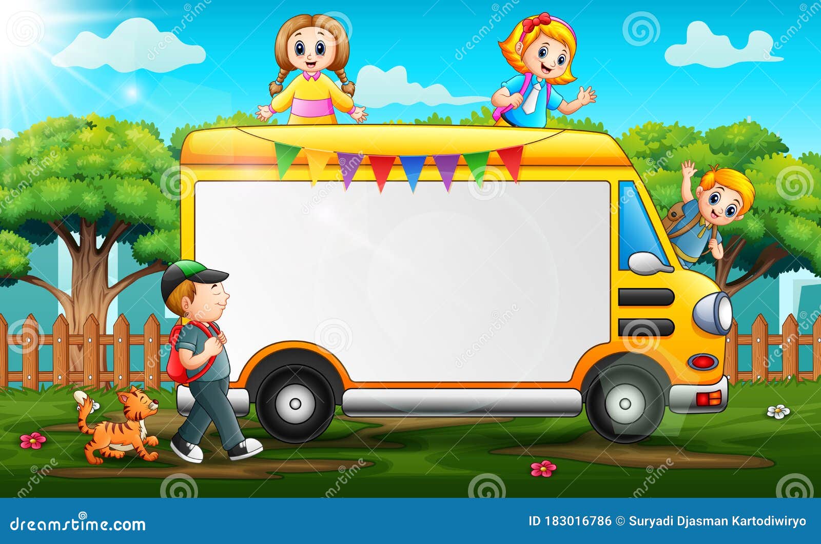 Border Template Design with School Kids on Yellow Car Stock Vector ...