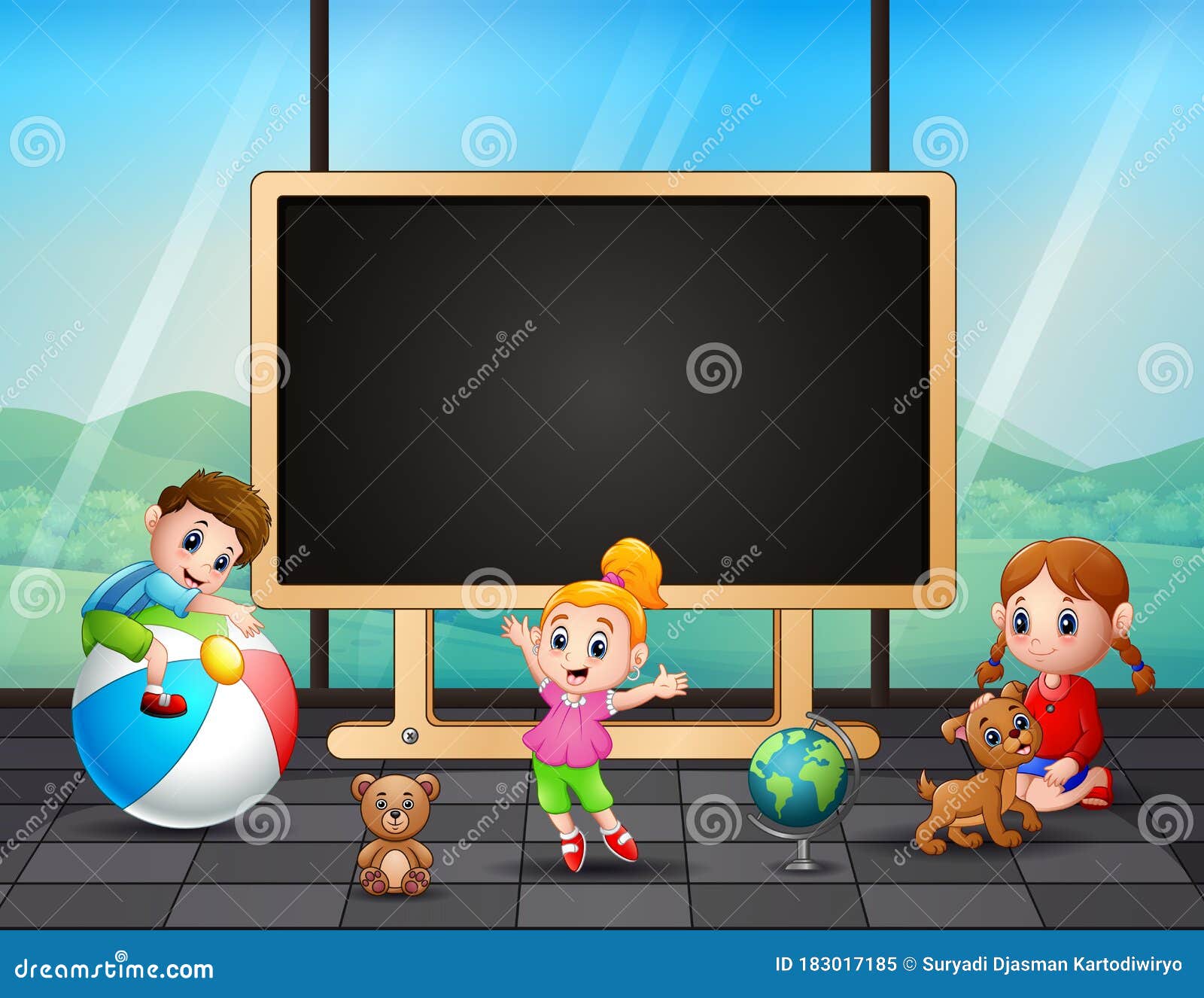 Frame Template the Children Playing in Classroom Stock Vector ...