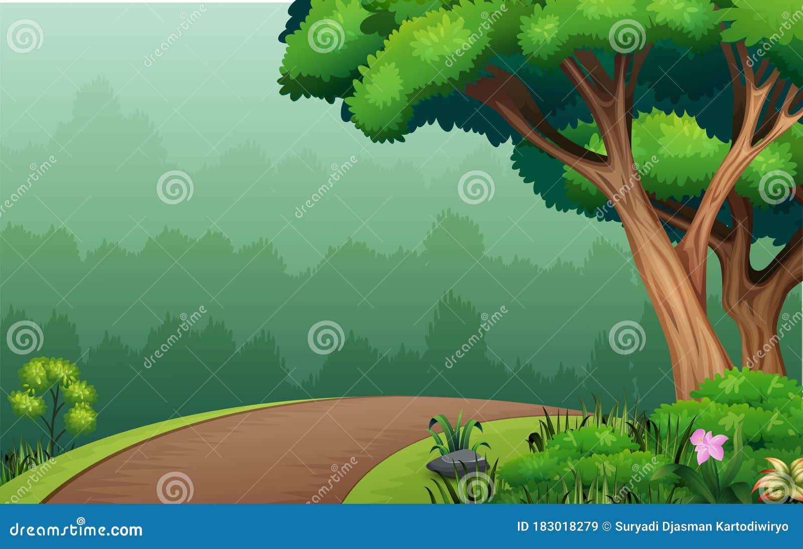 Scenery of a Road and Trees on the Side Stock Vector - Illustration of ...
