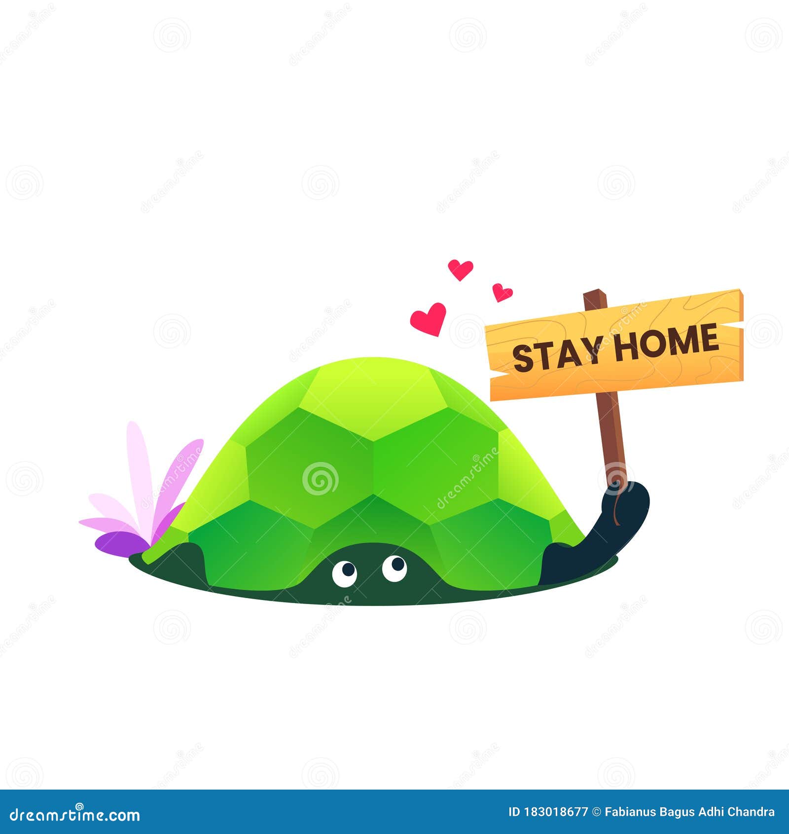 Cute Turtle Cartoon Holding a Wood Board with Stay Home Text Stock ...