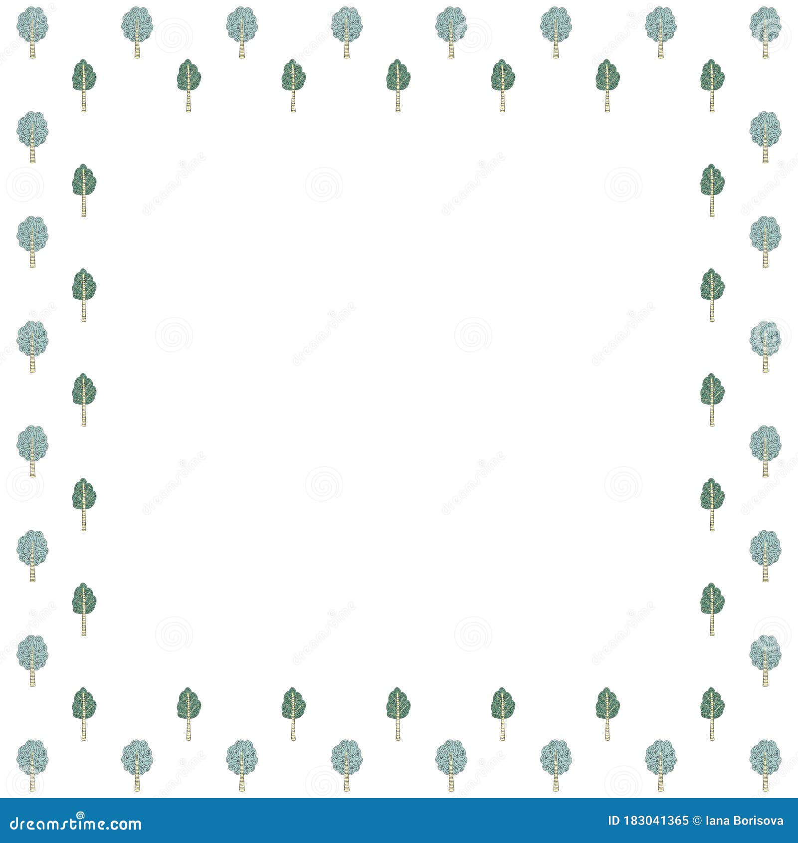 Square Frame from Hand-drawn Ornamental Trees Stylized in Scandinavian ...