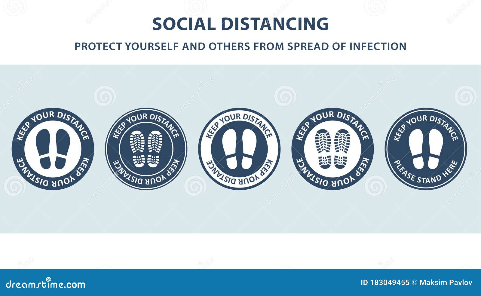 Social Distancing Concept Set of Vector of Footprint Sign Red Color ...