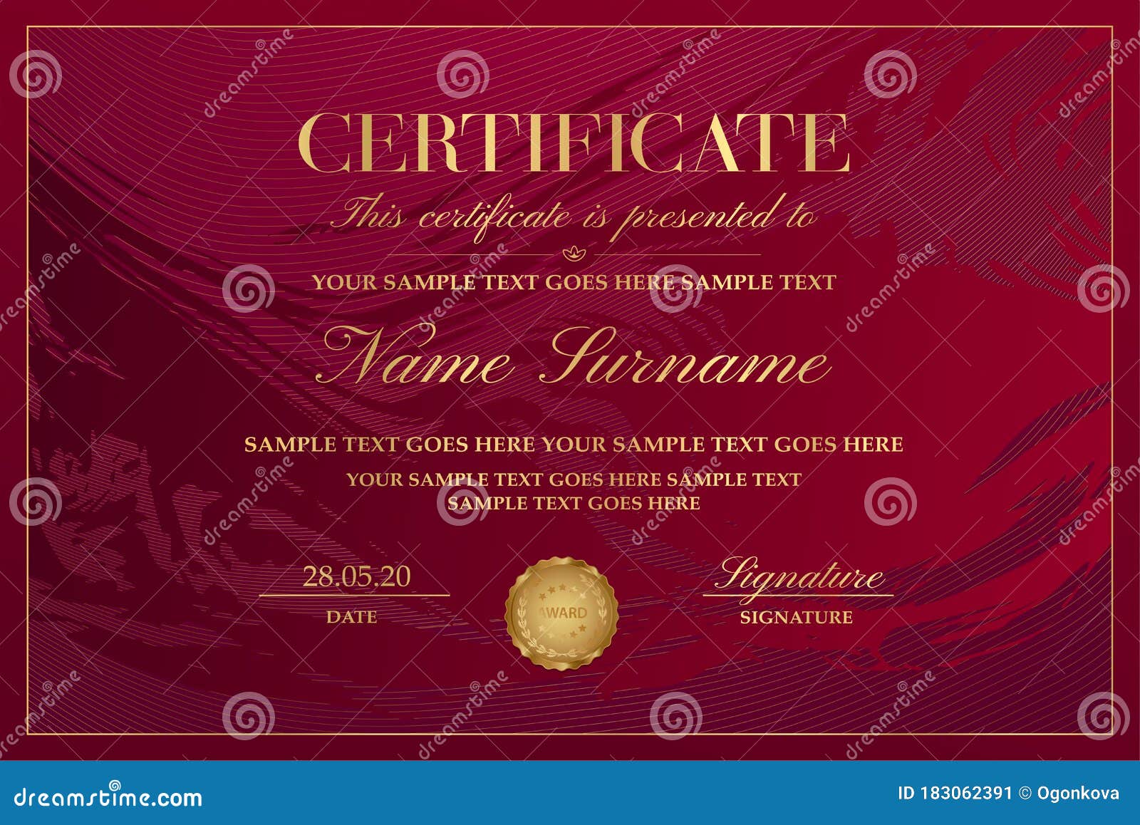 Certificate Template with Abstract Maroon Liquid Background Marble ...
