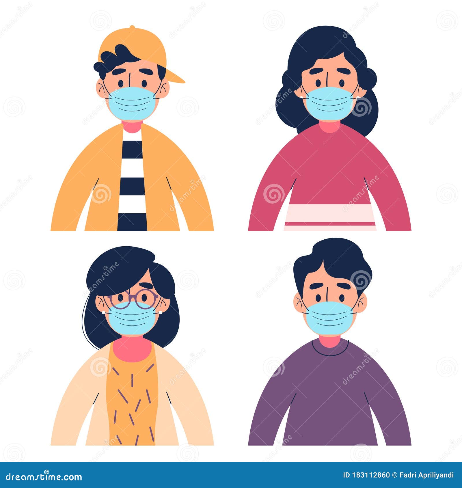 Set Character People Wearing Medical Mask Stock Vector - Illustration ...