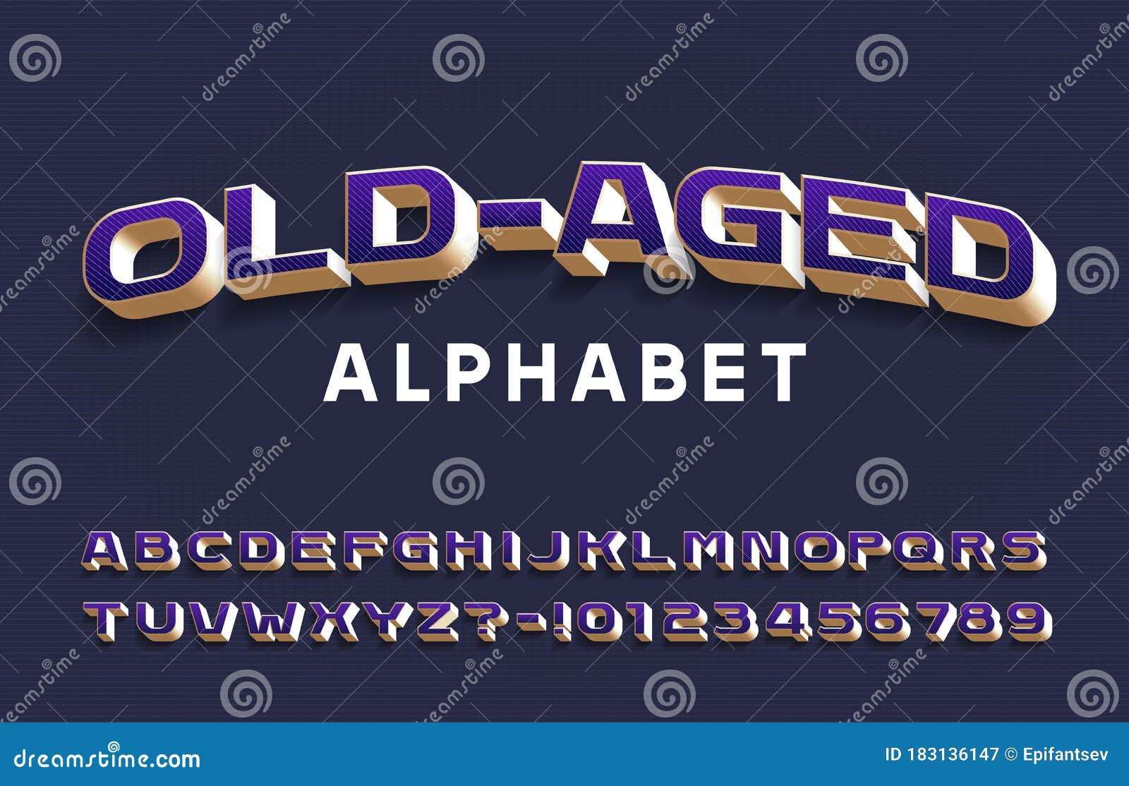 Old-aged Alphabet Font. 3D Vintage Letters and Numbers with Shadow ...