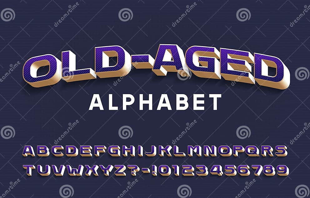 Old-aged Alphabet Font. 3D Vintage Letters and Numbers with Shadow ...
