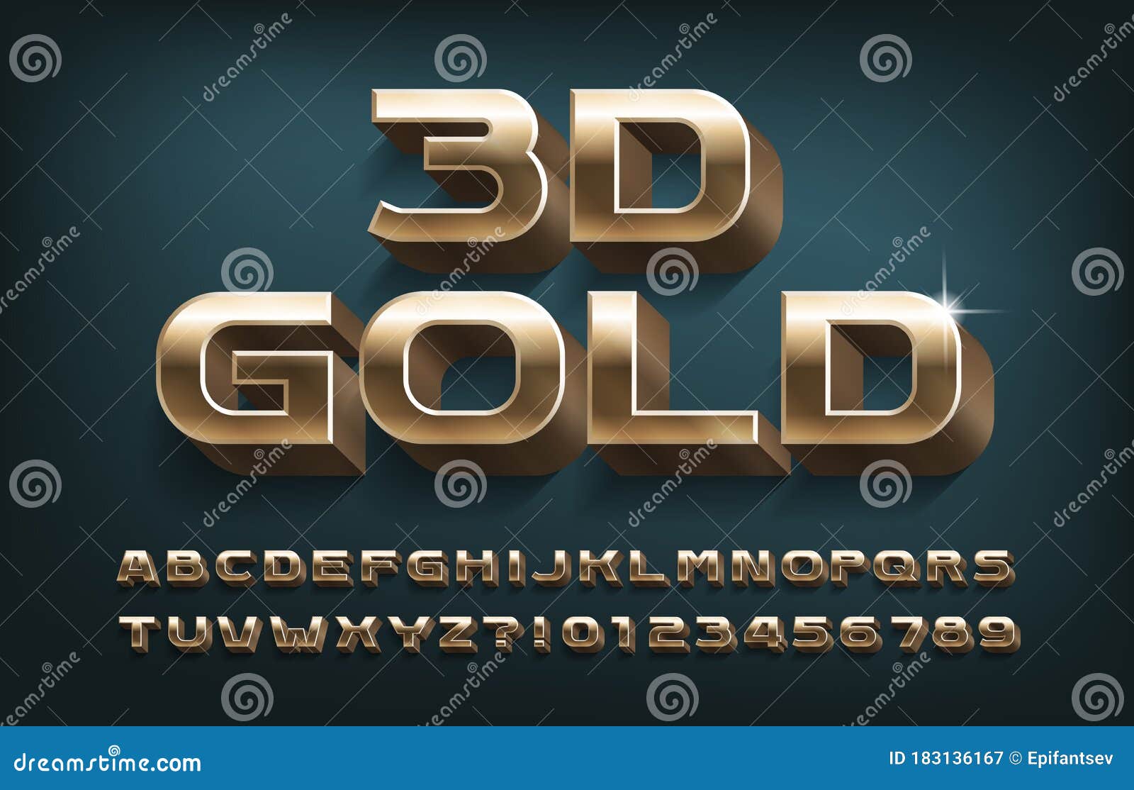3D Gold Alphabet Font. Golden Metal Letters, Numbers and Symbols Stock ...