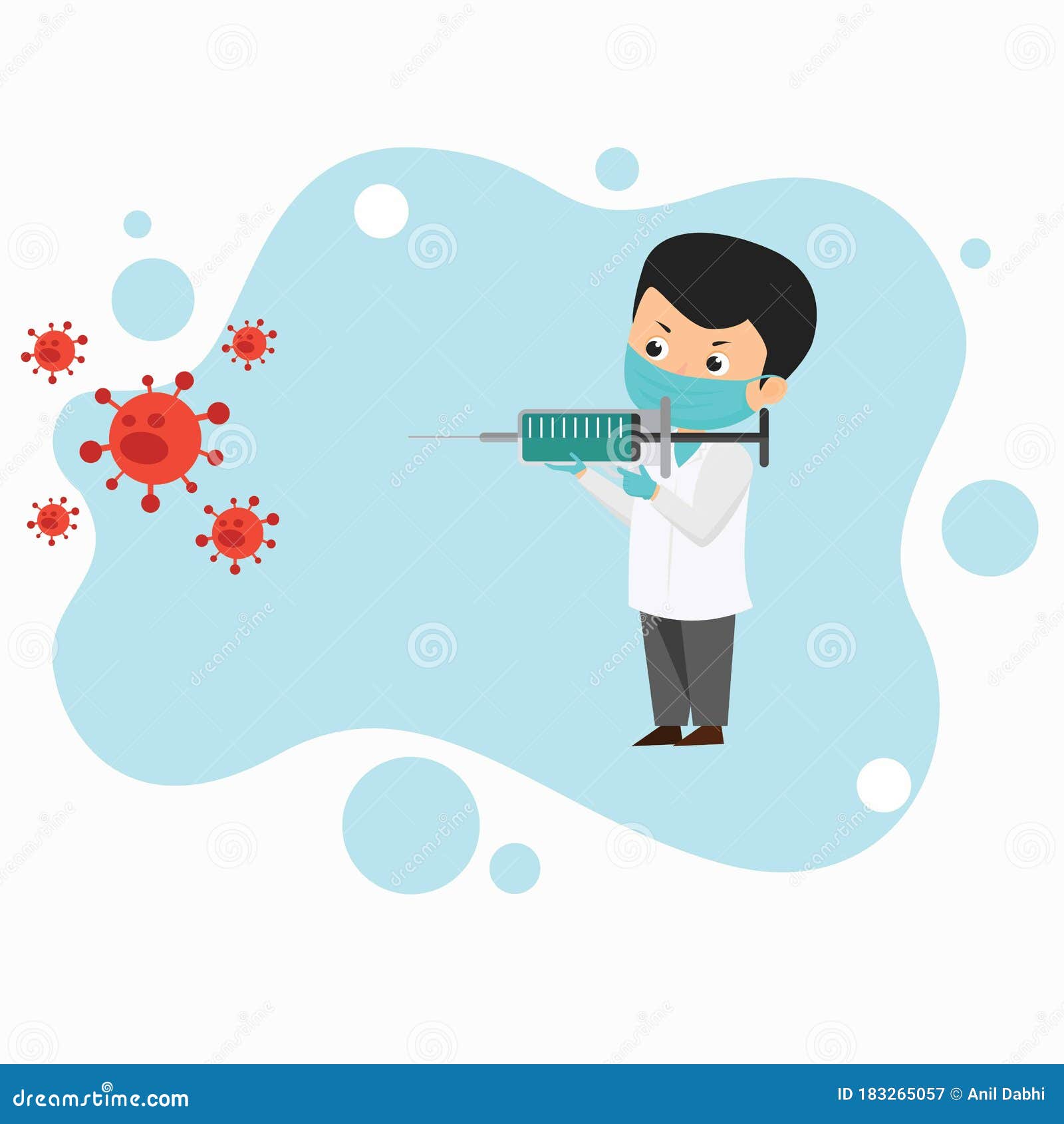 Doctor Killing Coronavirus With Antiviral Vaccine, Holding Big Syringe ...