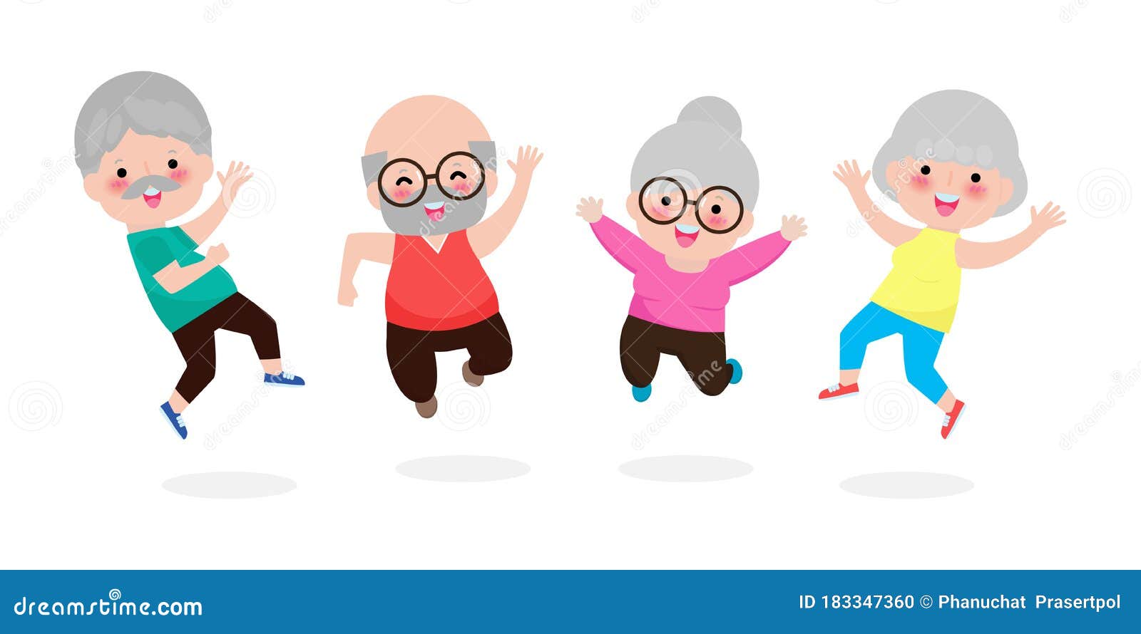 Happy Group Of Elderly People Jumping Together, Old Senior Couple ...