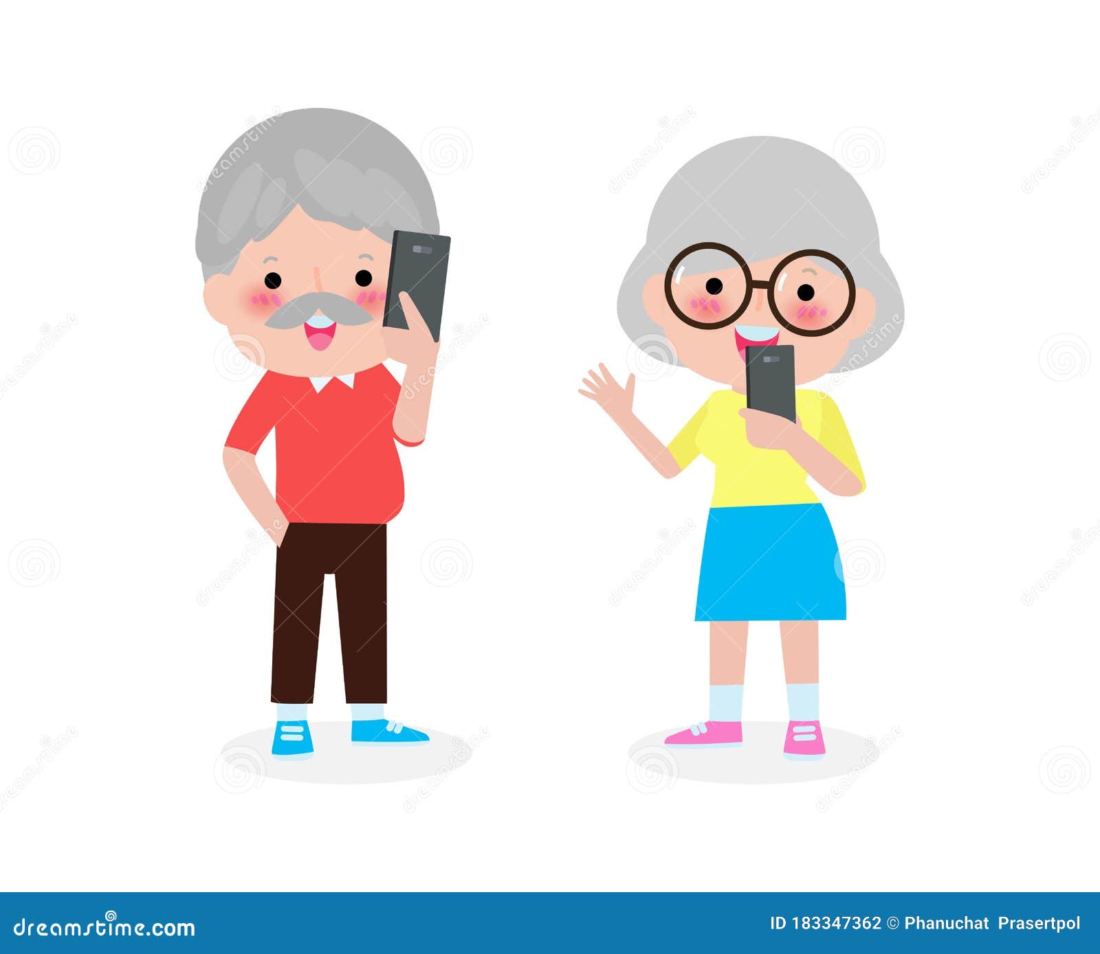 Old People Couple with Smartphone, Elderly with Mobile, Senior with ...