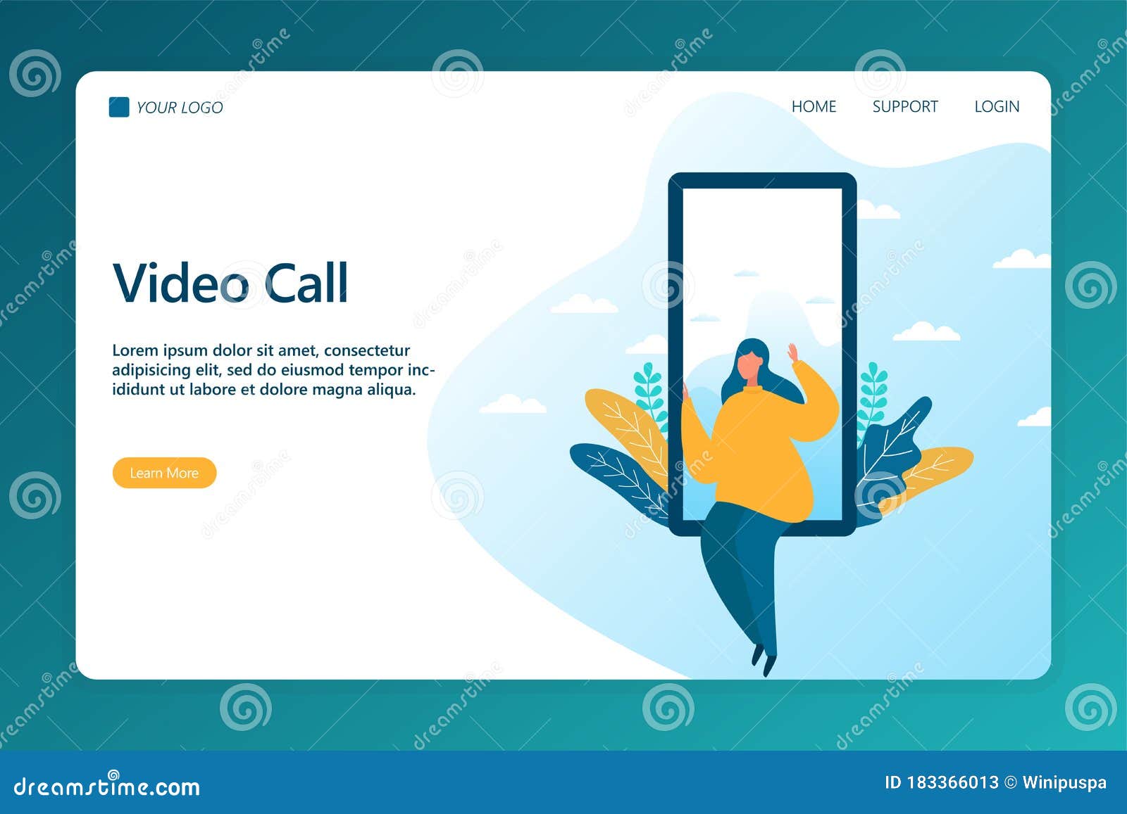 Video Call Vector Illustration for Landing Page. Videoconferencing and ...