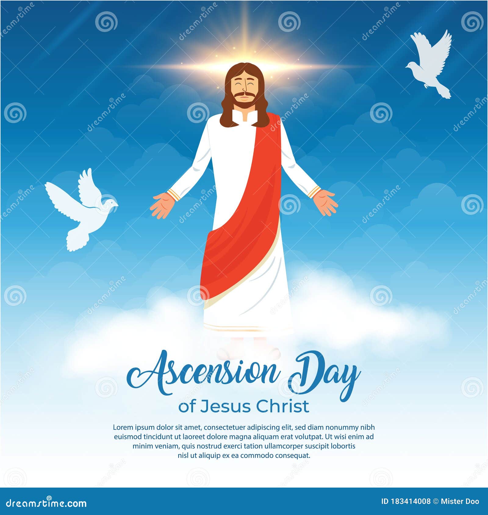 Jesus And Pigeons. Ascension Of Jesus Christ. Vector Illustration ...