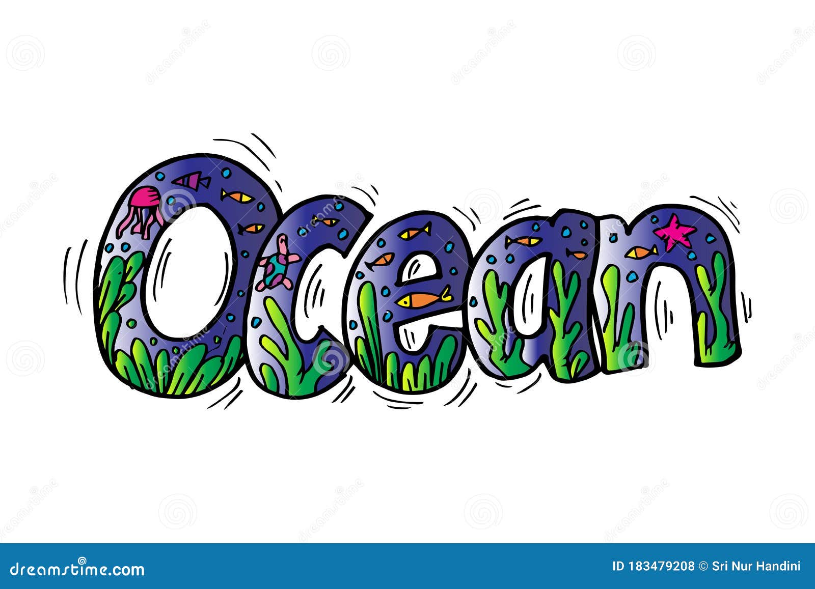 Ocean Hand Written Calligraphy Lettering Stock Illustration ...