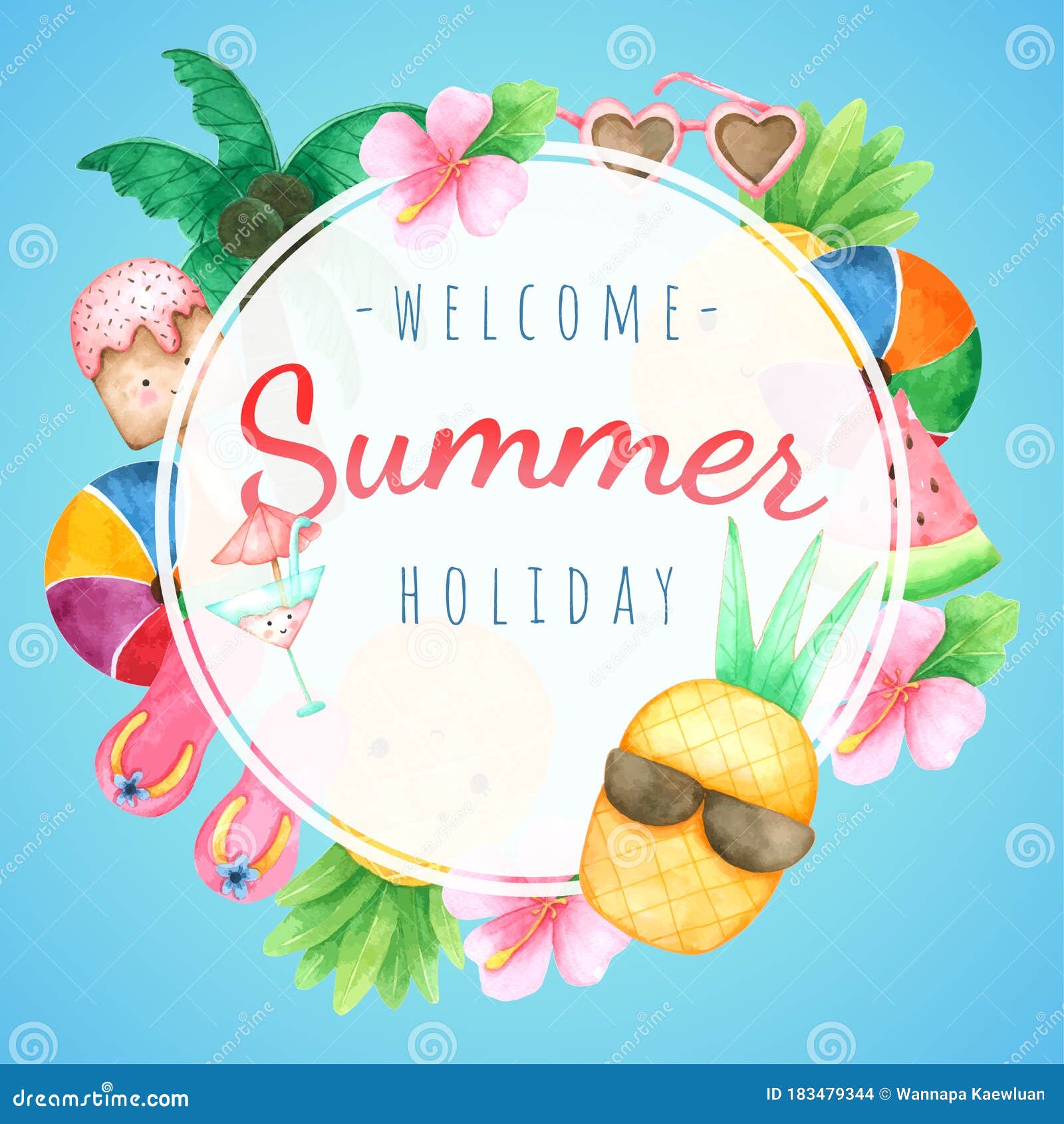 Summer Poster Frame and Border Hand Drawn Watercolour Stock Vector ...
