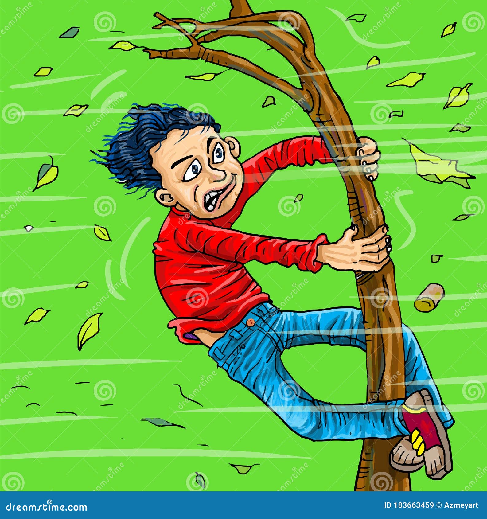 A Man Hugging the Tree To Save Him Heavy Wind Stock Vector ...