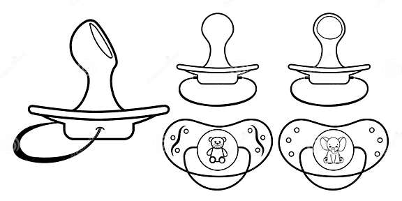A Set of Pacifiers. Contour Drawing. Vector Black and White Coloring ...