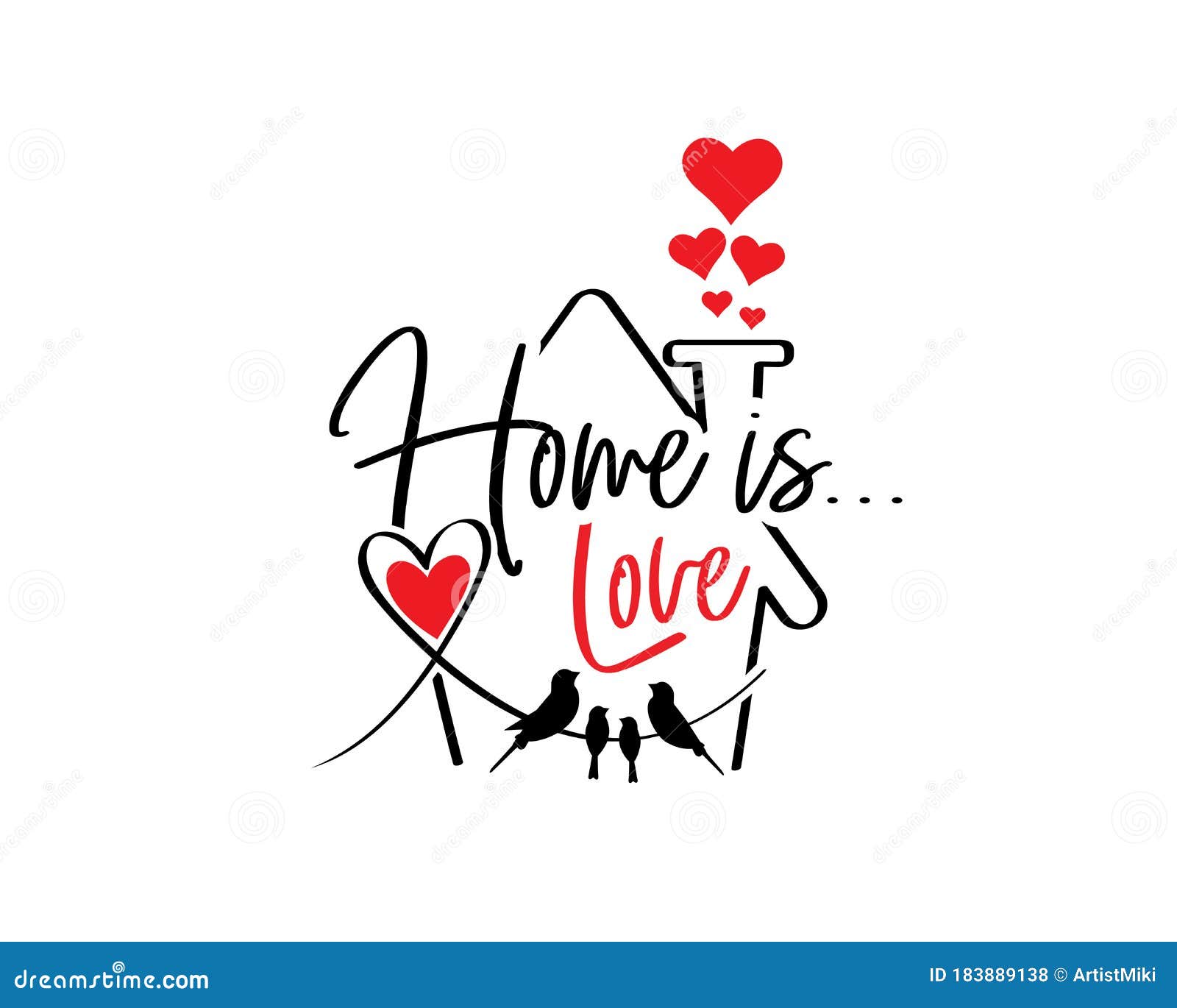 Home is Love, Vector. House Illustration with Red Hearts Stock Vector ...