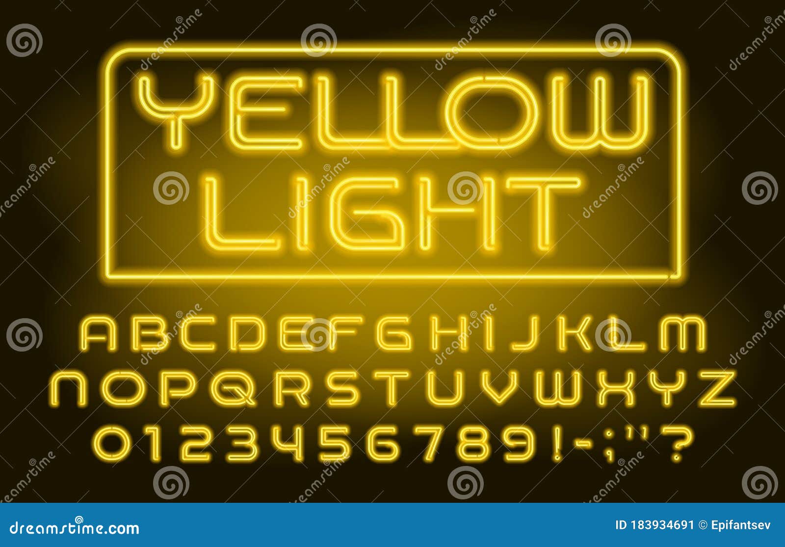 Yellow Light Alphabet Font. Vivid Neon Color Letters and Numbers Stock ...