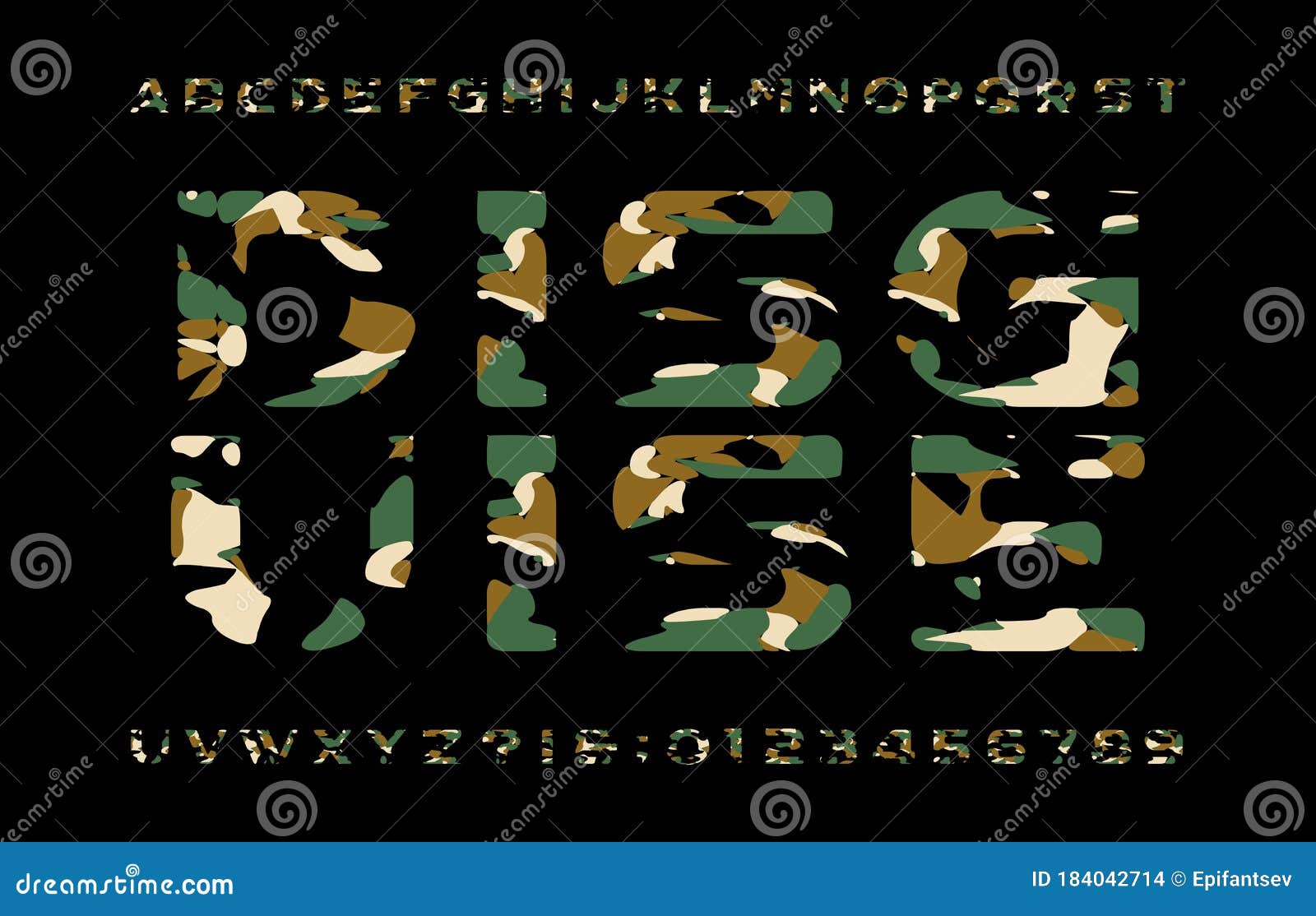 Disguise Alphabet Font. Camouflage Letters And Numbers On A Dark ...