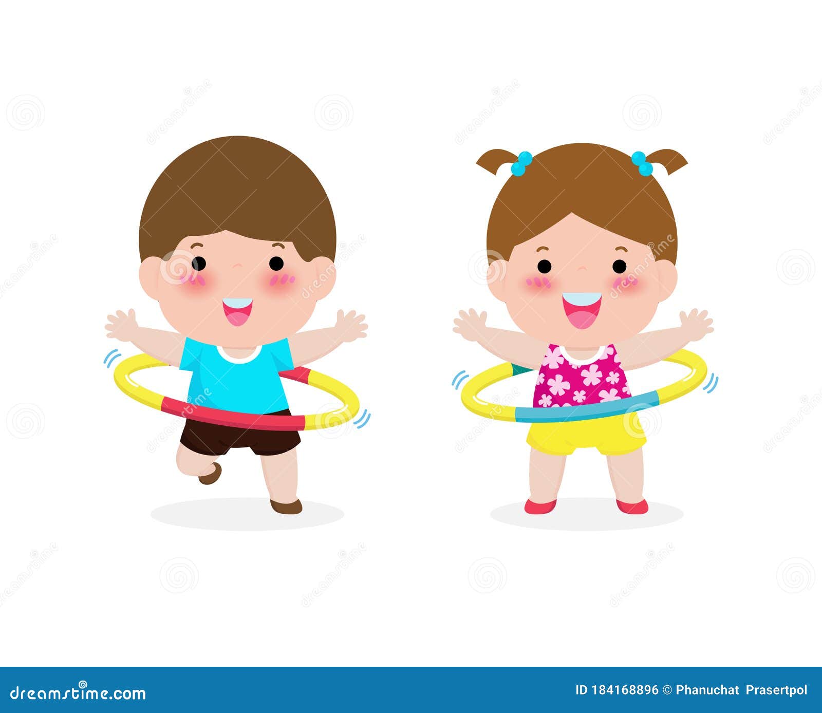 Cute Cartoon Kids Exercises with Hula Hoop. Children Playing Hoola Hoop ...