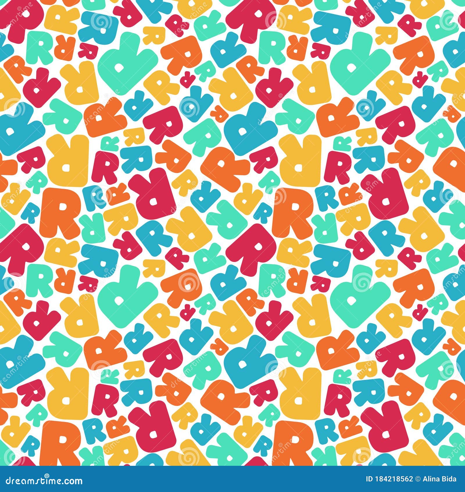 Letter R Mosaic, Kaleidoscopic Colorful Seamless Pattern for Kids Stock ...