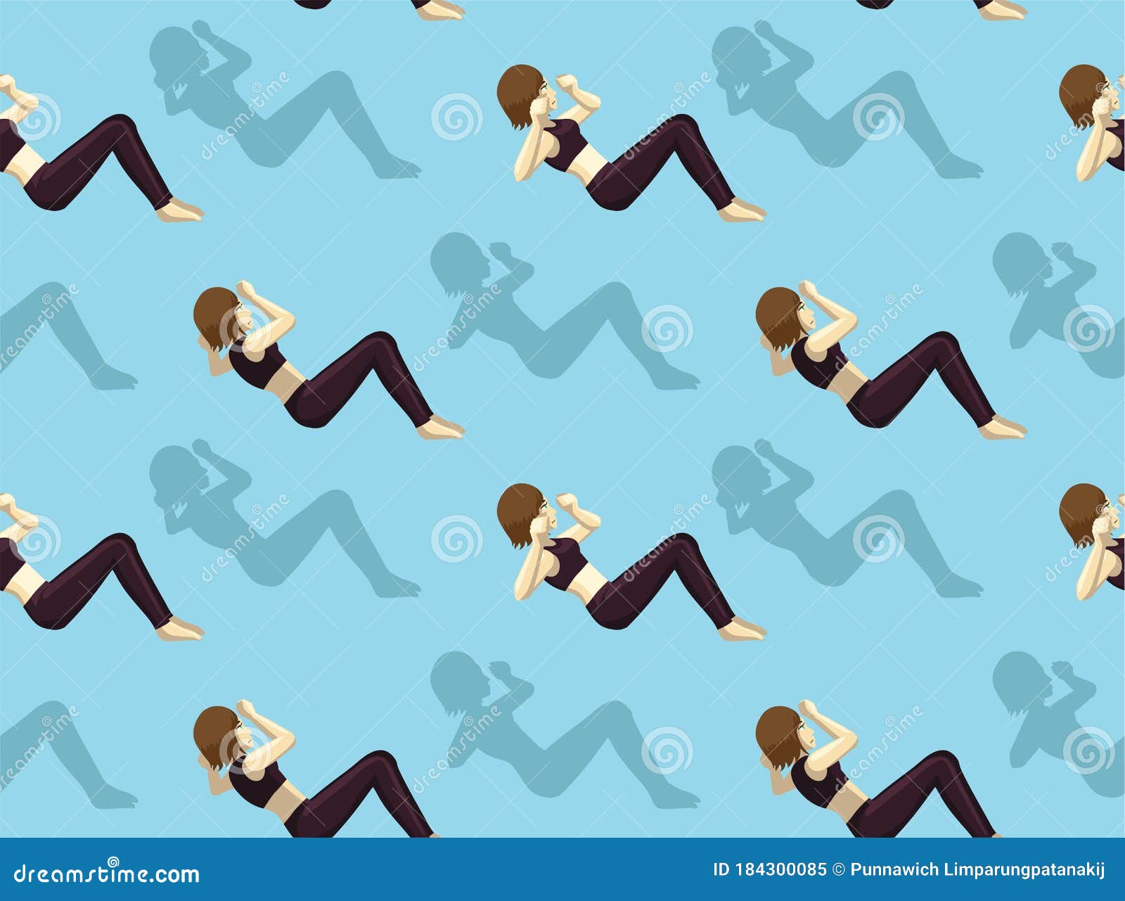 Russian Twist Body Workout Manga Cartoon Vector Seamless Background ...