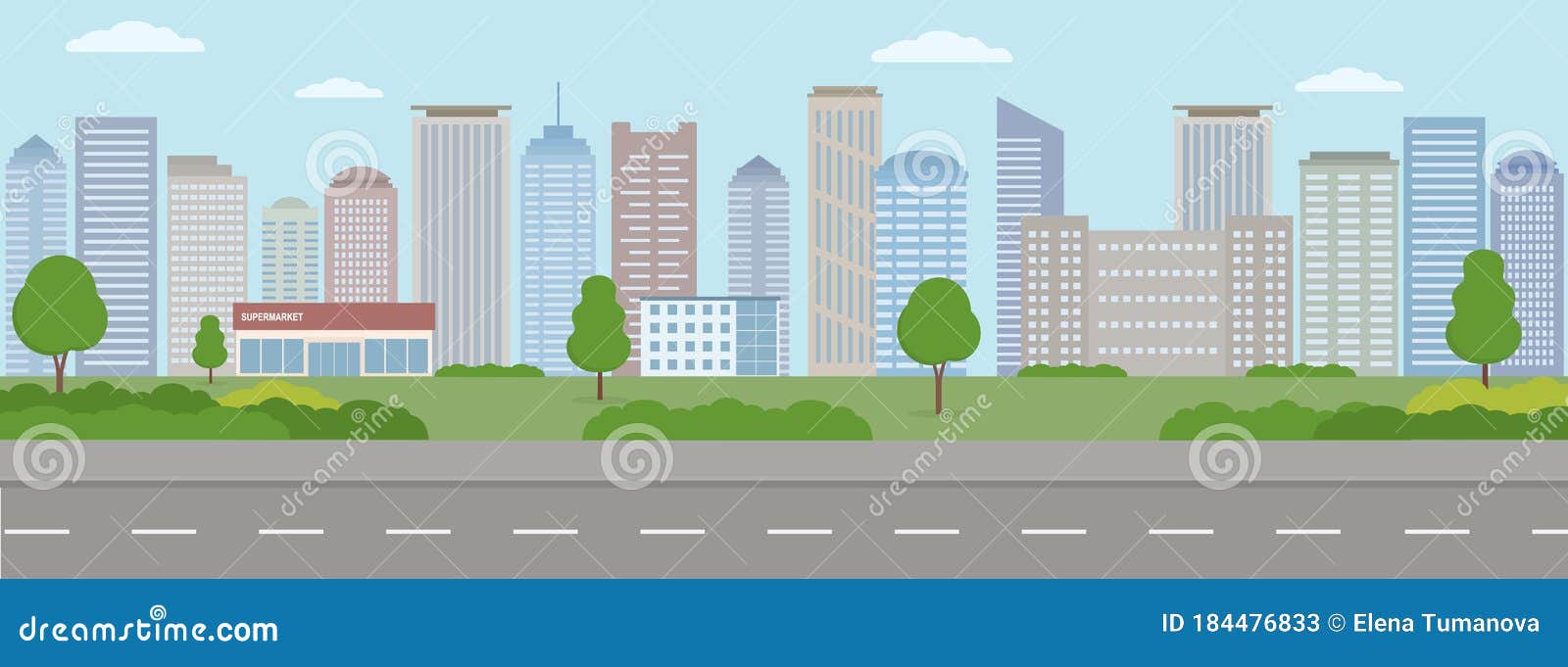 Empty Modern City. City Life Illustration with House Facades, Road and ...