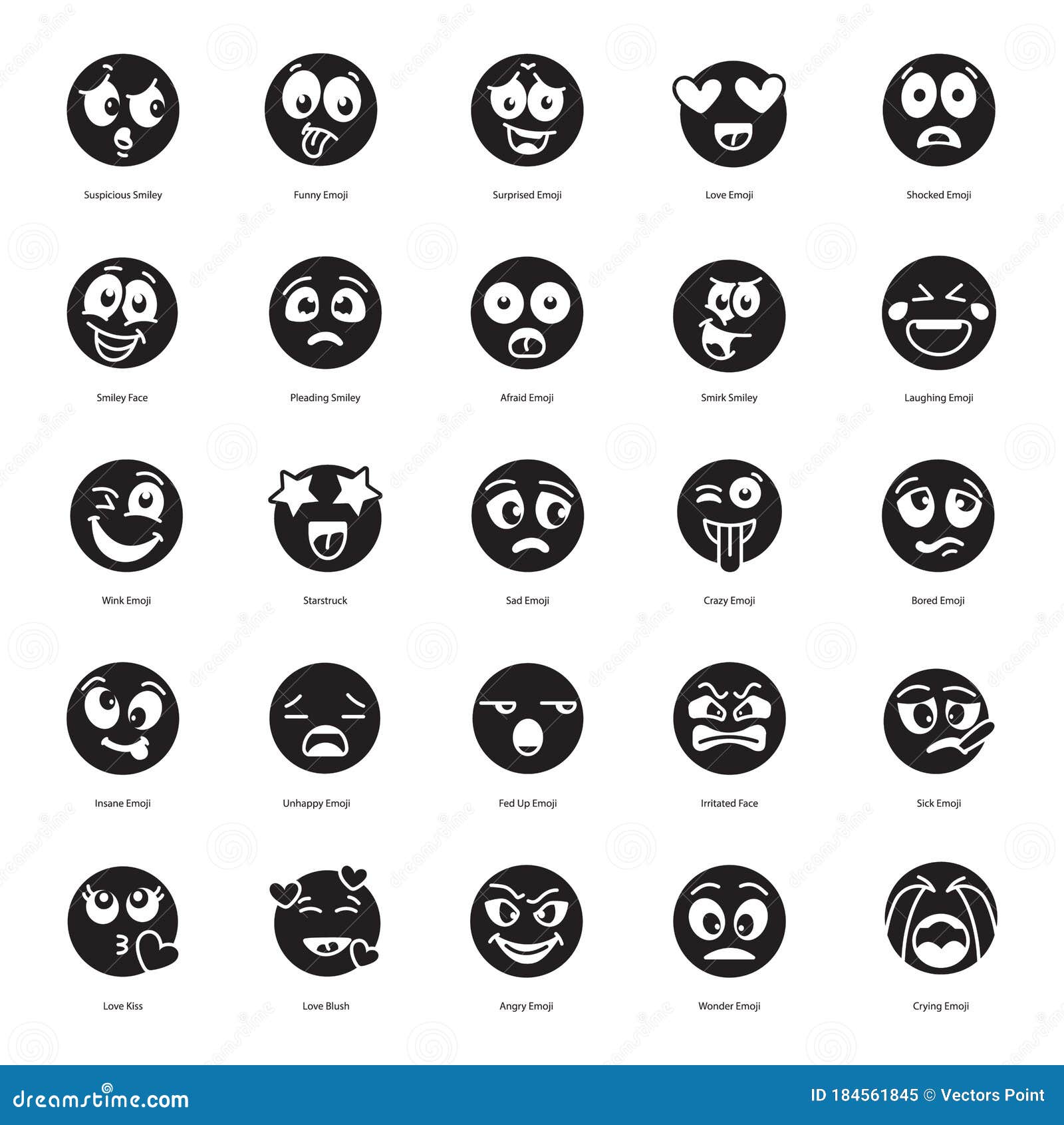 Solid Set of Emoticons Icons Stock Vector - Illustration of funny, sick ...