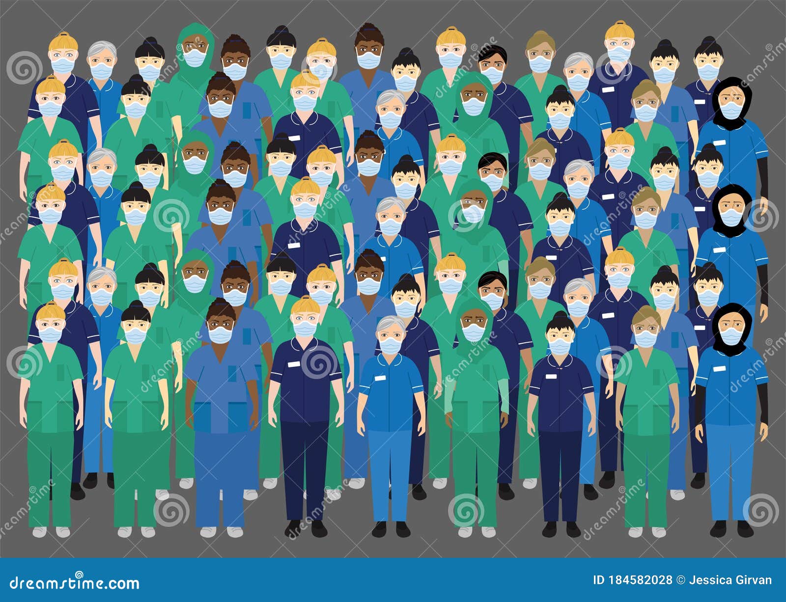 NHS Hospital Staff Wearing Face Masks Stock Vector - Illustration of ...