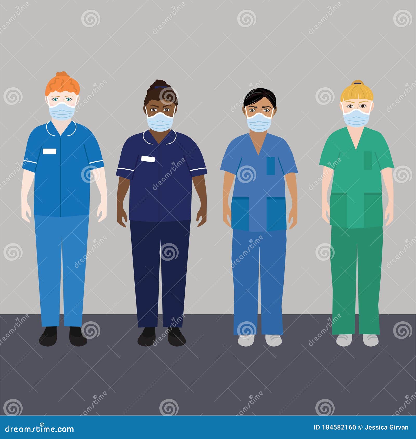 NHS Hospital Staff Wearing Face Masks Stock Vector - Illustration of ...