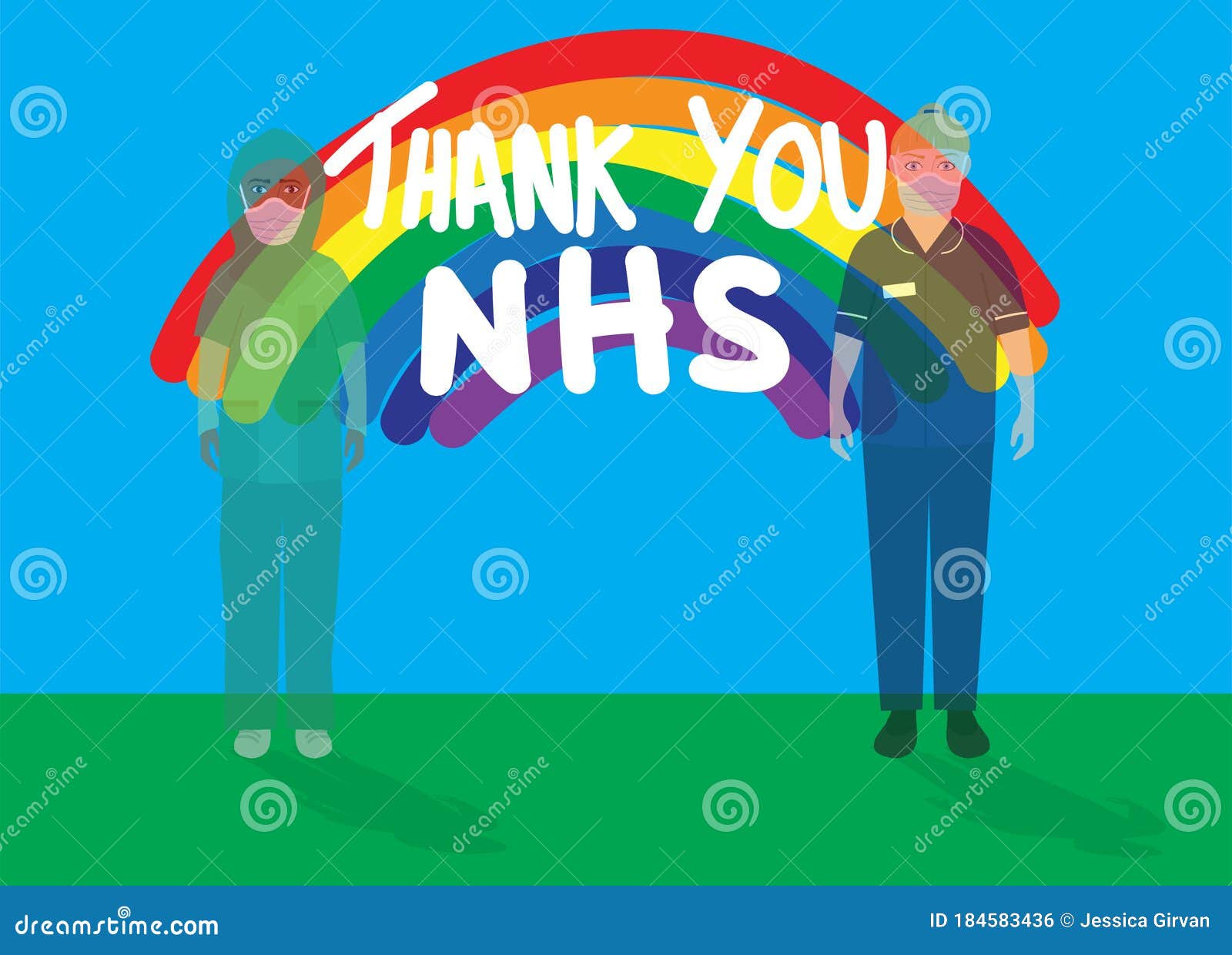Thank You NHS Rainbow Vector with Nurse Characters Stock Vector ...