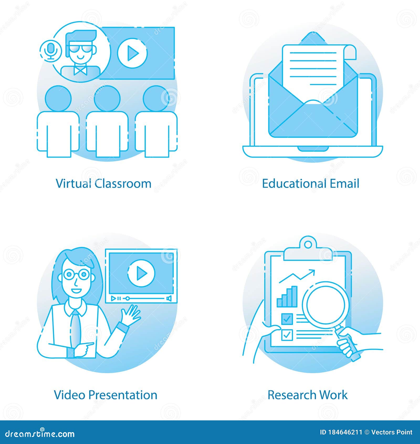 Virtual Learning Flat Rounded Icons Pack Stock Vector - Illustration of ...