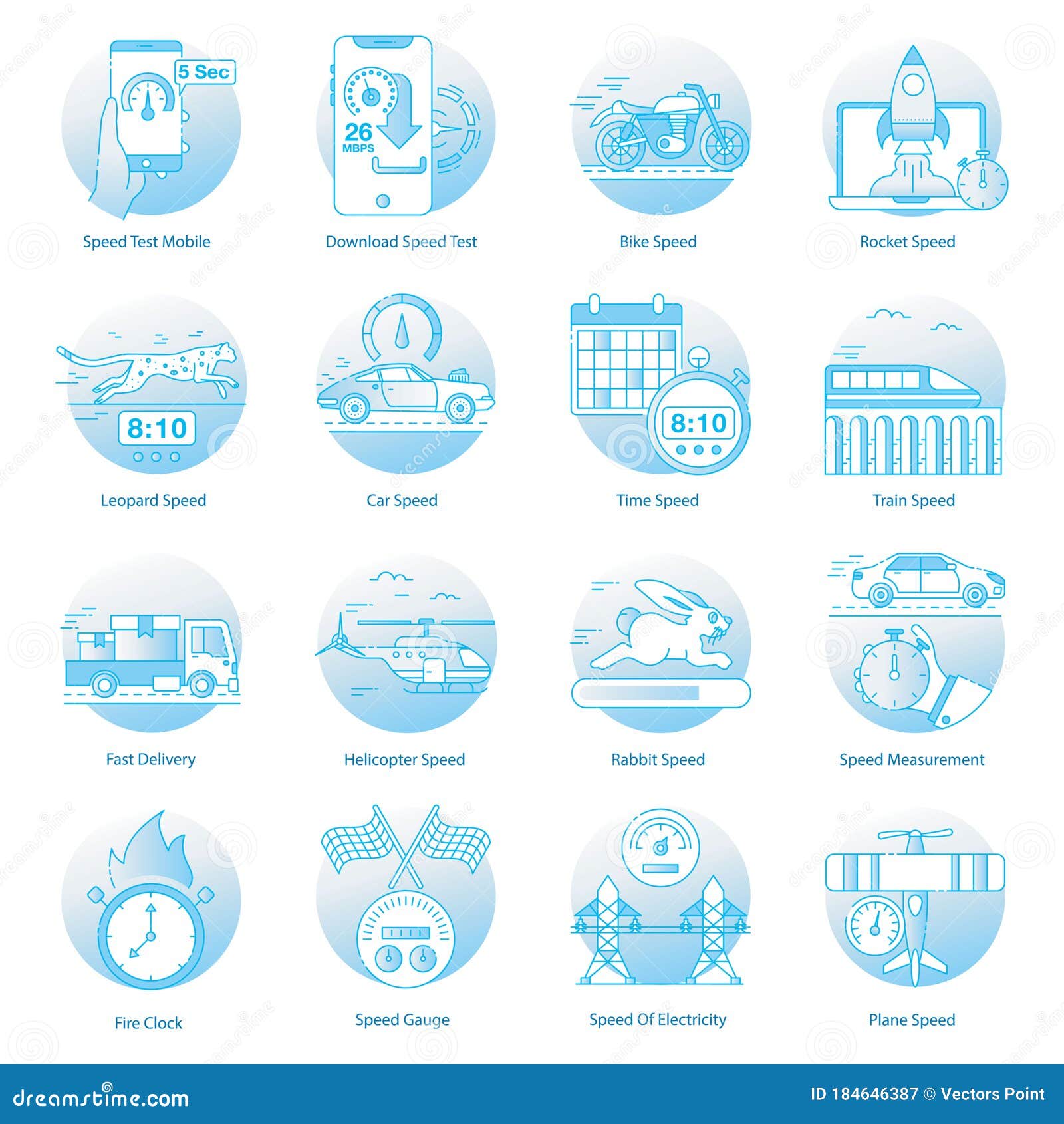 Speed Testing Flat Rounded Icons Pack Stock Vector - Illustration of ...