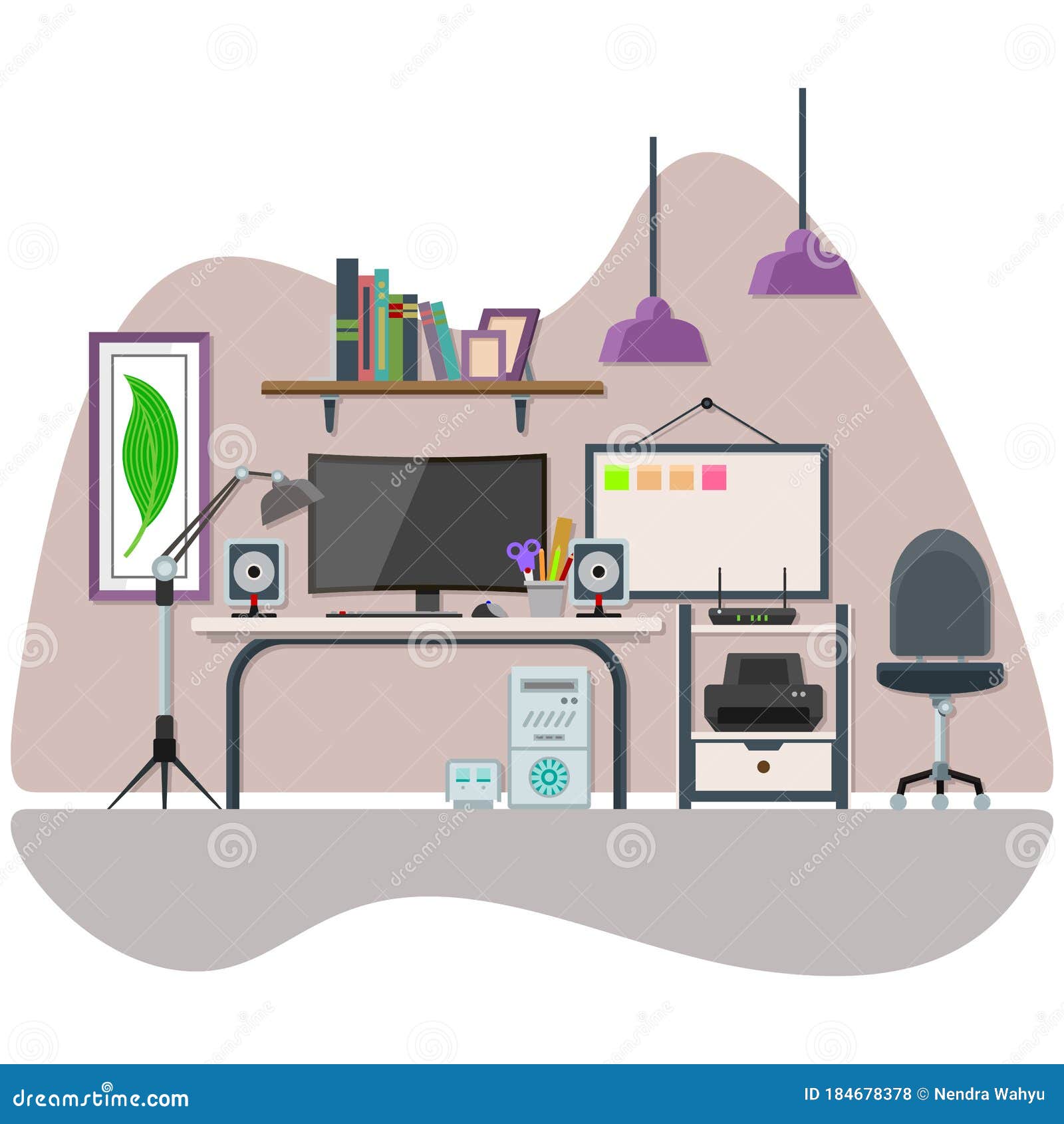 Vector Illustration of the Interior of a Front Look Workspace in a ...
