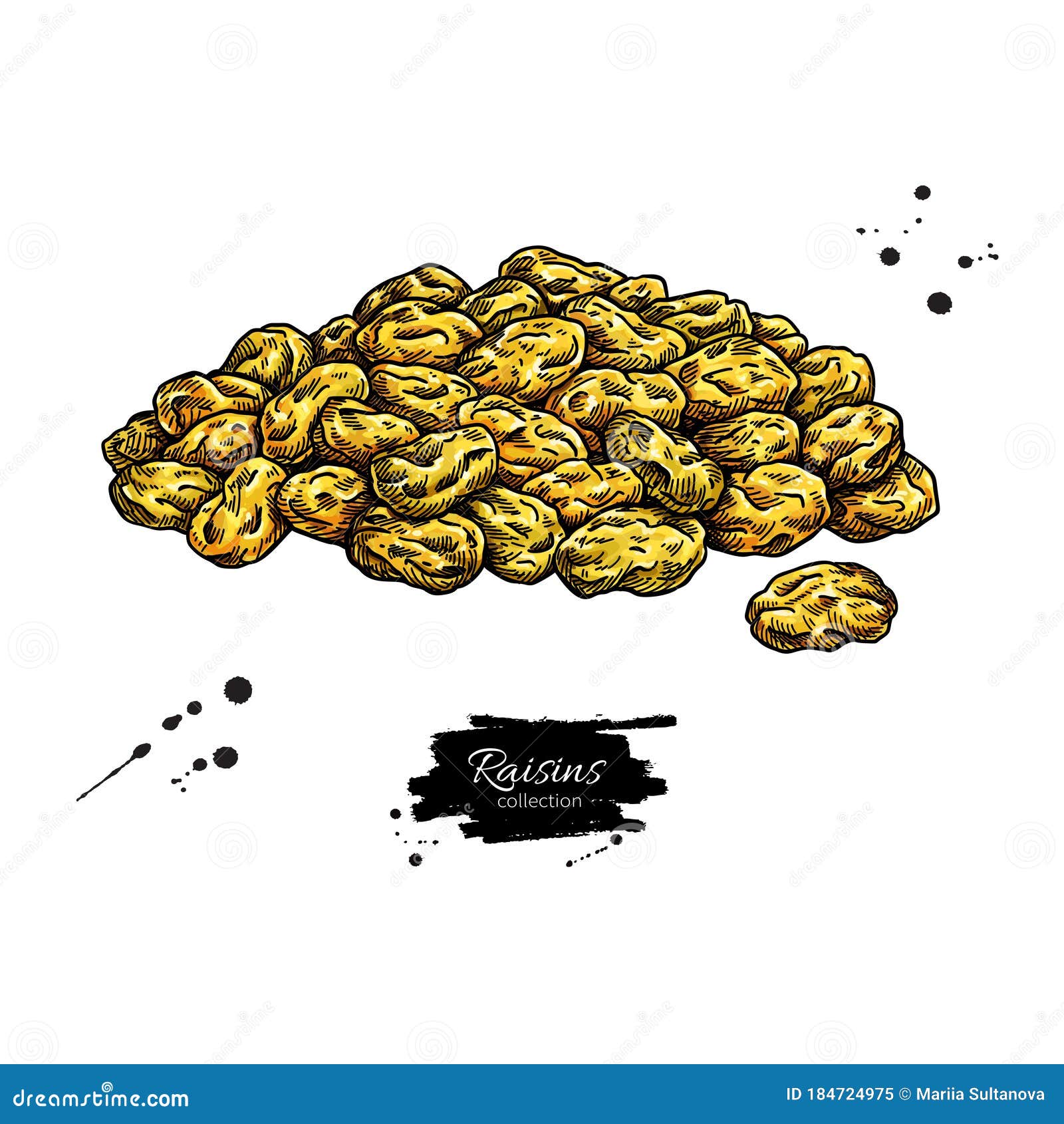 Raisins Vector Drawing. Dried Grape Heap. Hand Drawn Dehydrated Fruit ...
