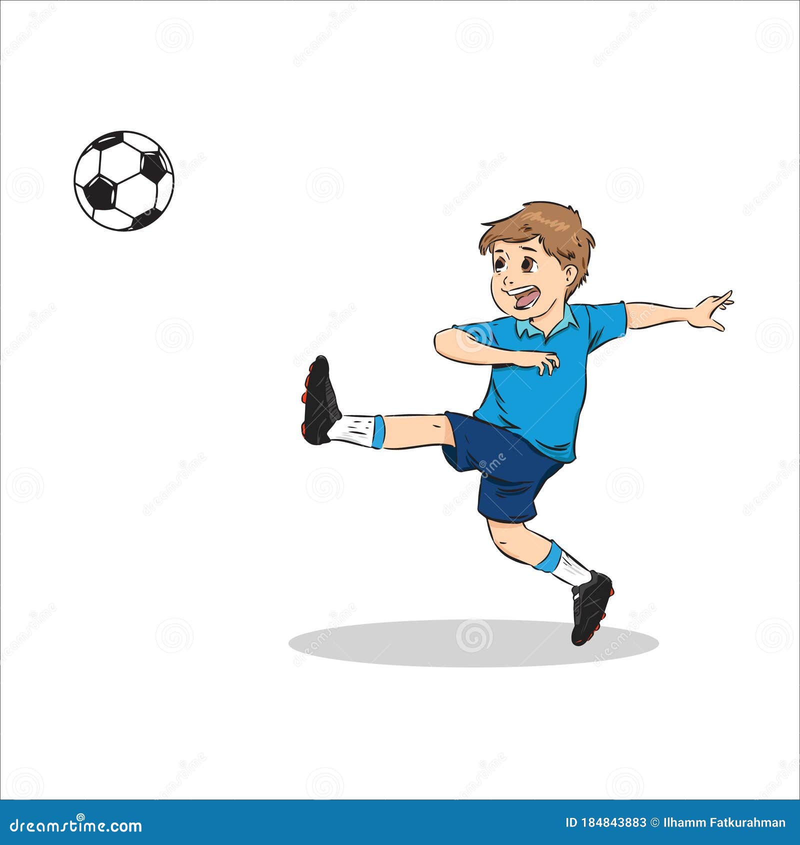 Little Boy Kick a Ball Happily Vector Stock Vector - Illustration of ...