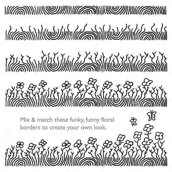 Funky_Floral_Hand Drawn Borders. Stock Vector - Illustration of banner ...